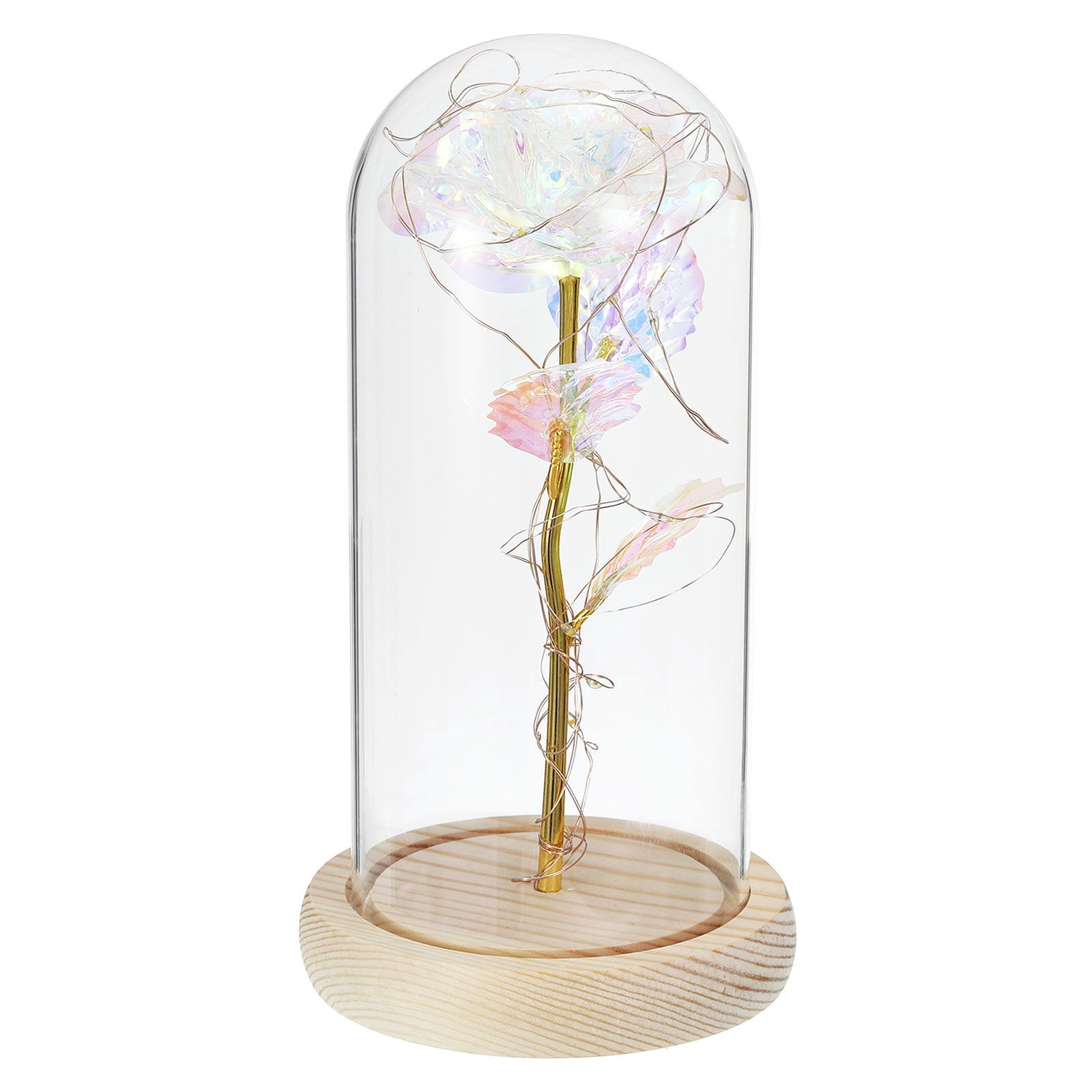 Uxcell Roses Flower in Glass Dome Crystal Flower Gifts Display with LED ...