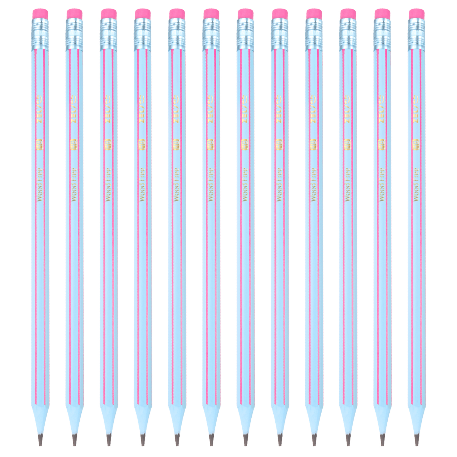Uxcell Round Pencils, 12 Pcs HB Graphite Pencil with Eraser, Blue Red ...