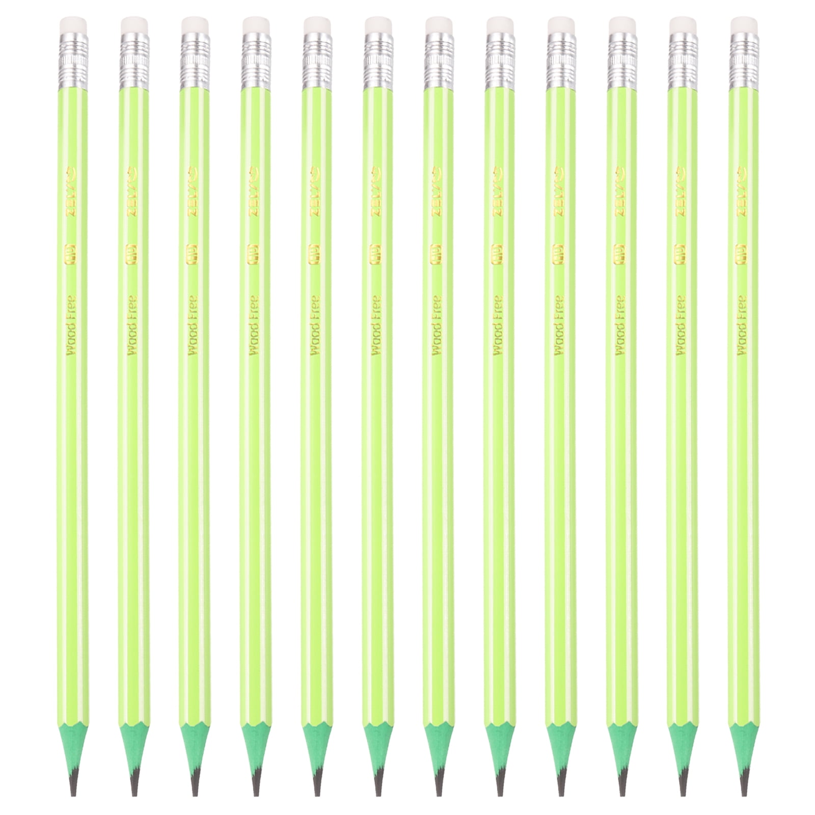 Uxcell Round Pencils, 12 Pcs HB Graphite Pencil with Eraser, Green ...