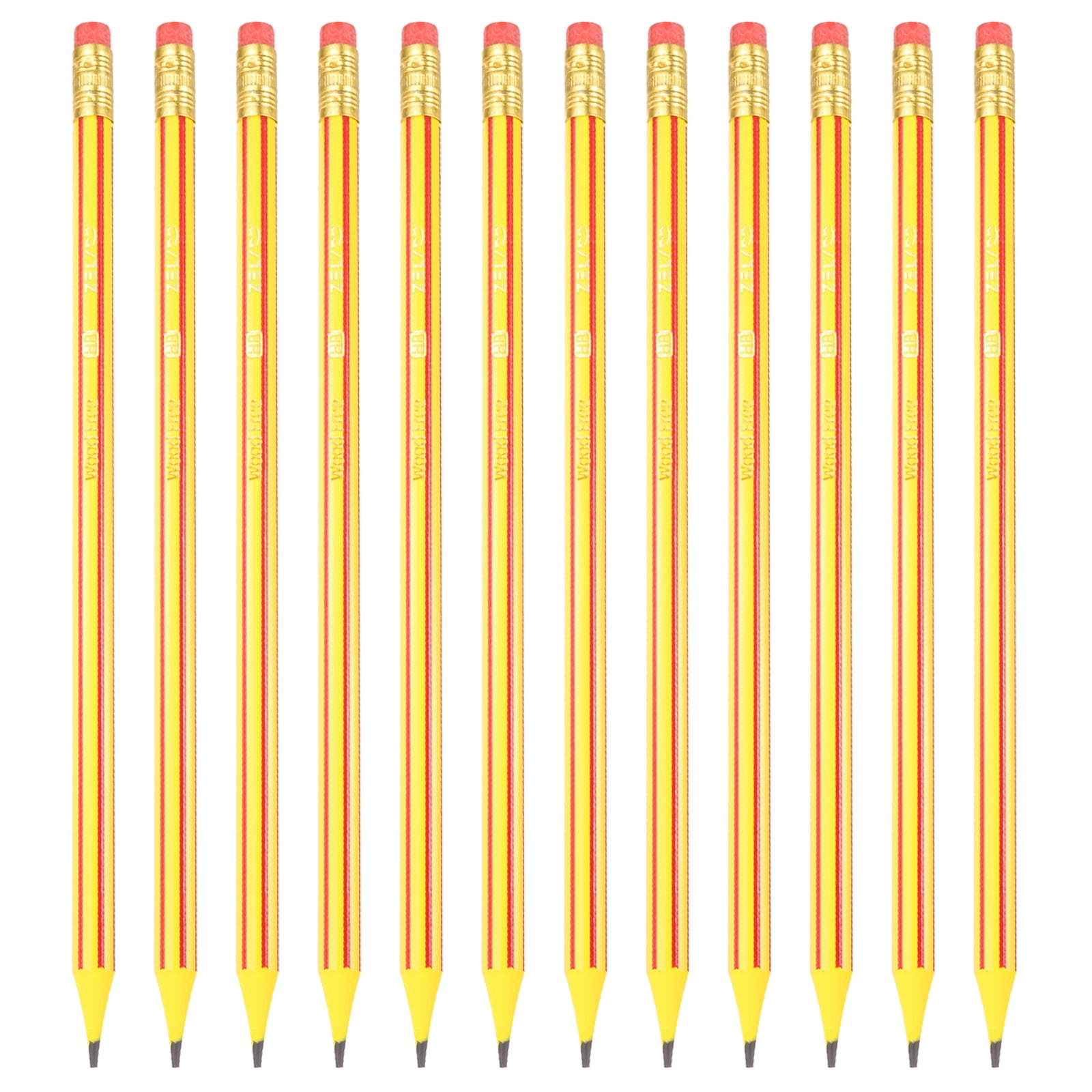 Uxcell Round Pencils, 12 Pcs HB Graphite Pencil with Eraser, Yellow Red ...