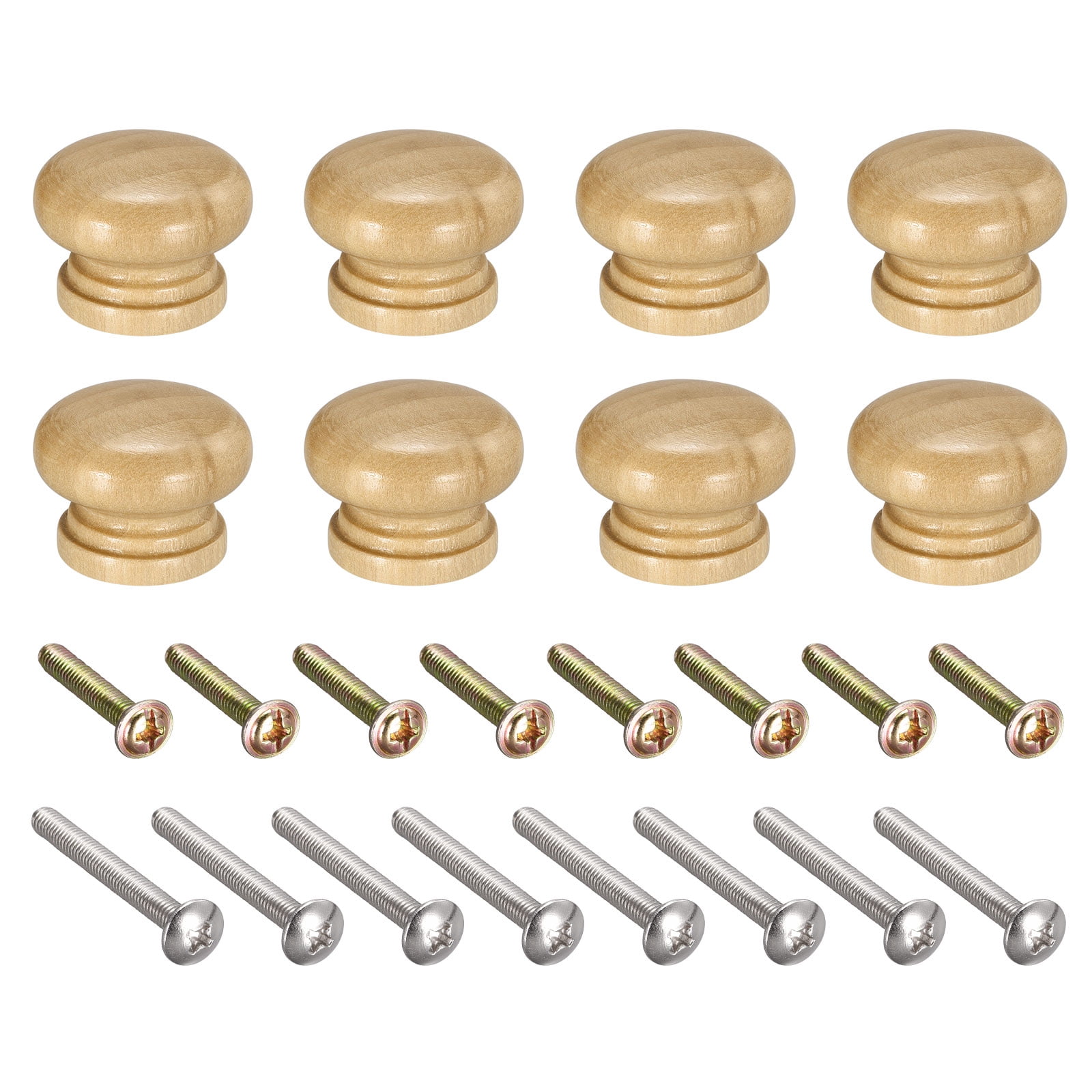 Uxcell Round Wood Knobs, 28x21mm Pull Handles for Drawer with Screws 8 ...