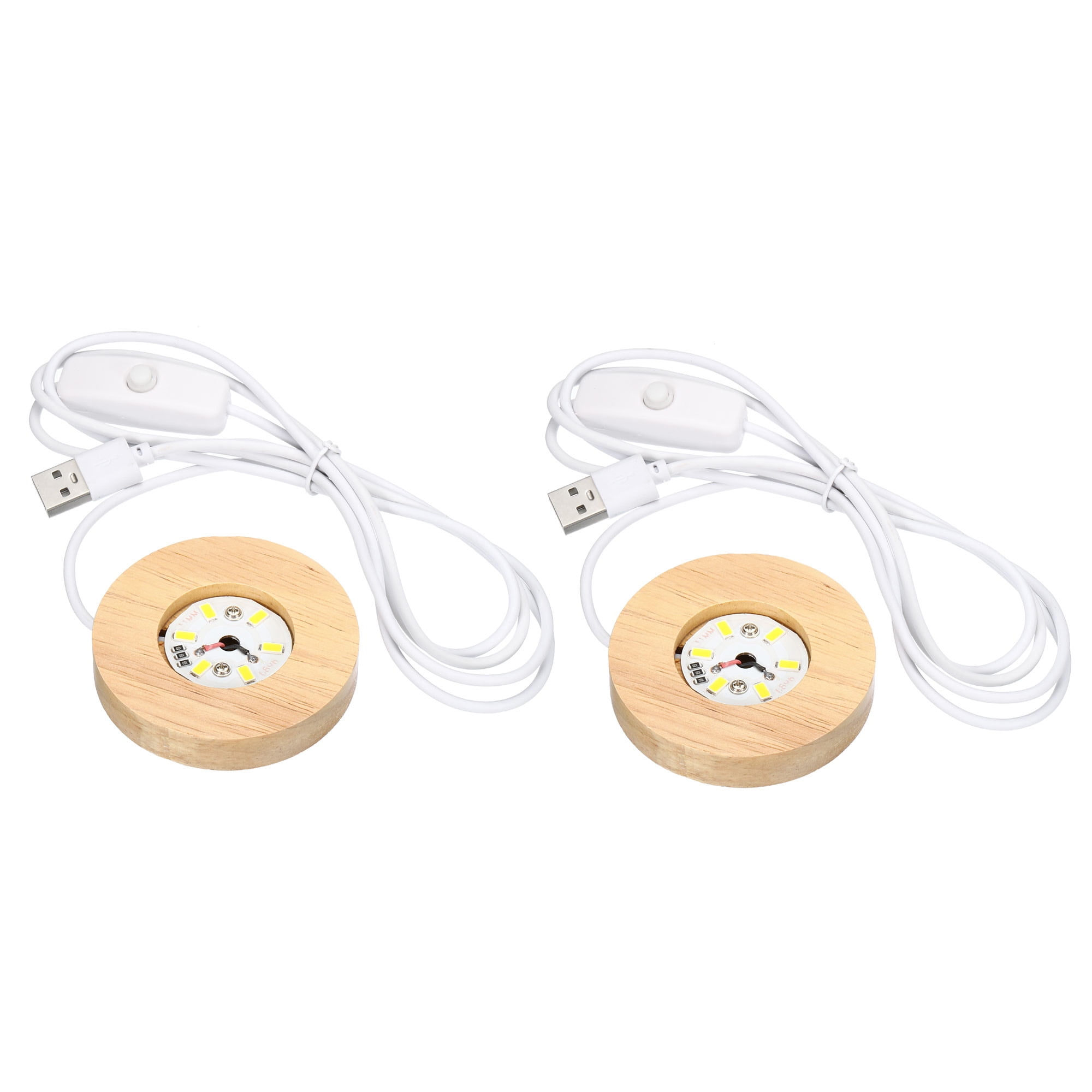 Uxcell Round Wooden 2.56" Warm White Display Base Stand LED Light Wood ...