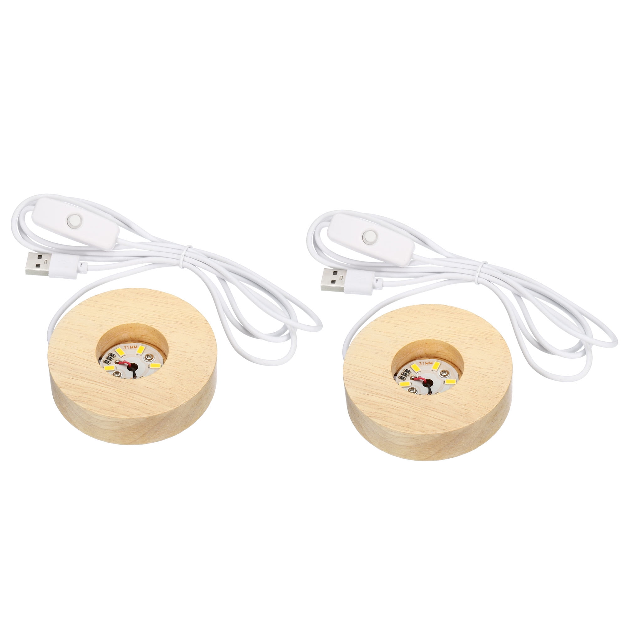 Uxcell Round Wooden 3.15" Warm White Display Base Stand LED Light Wood ...
