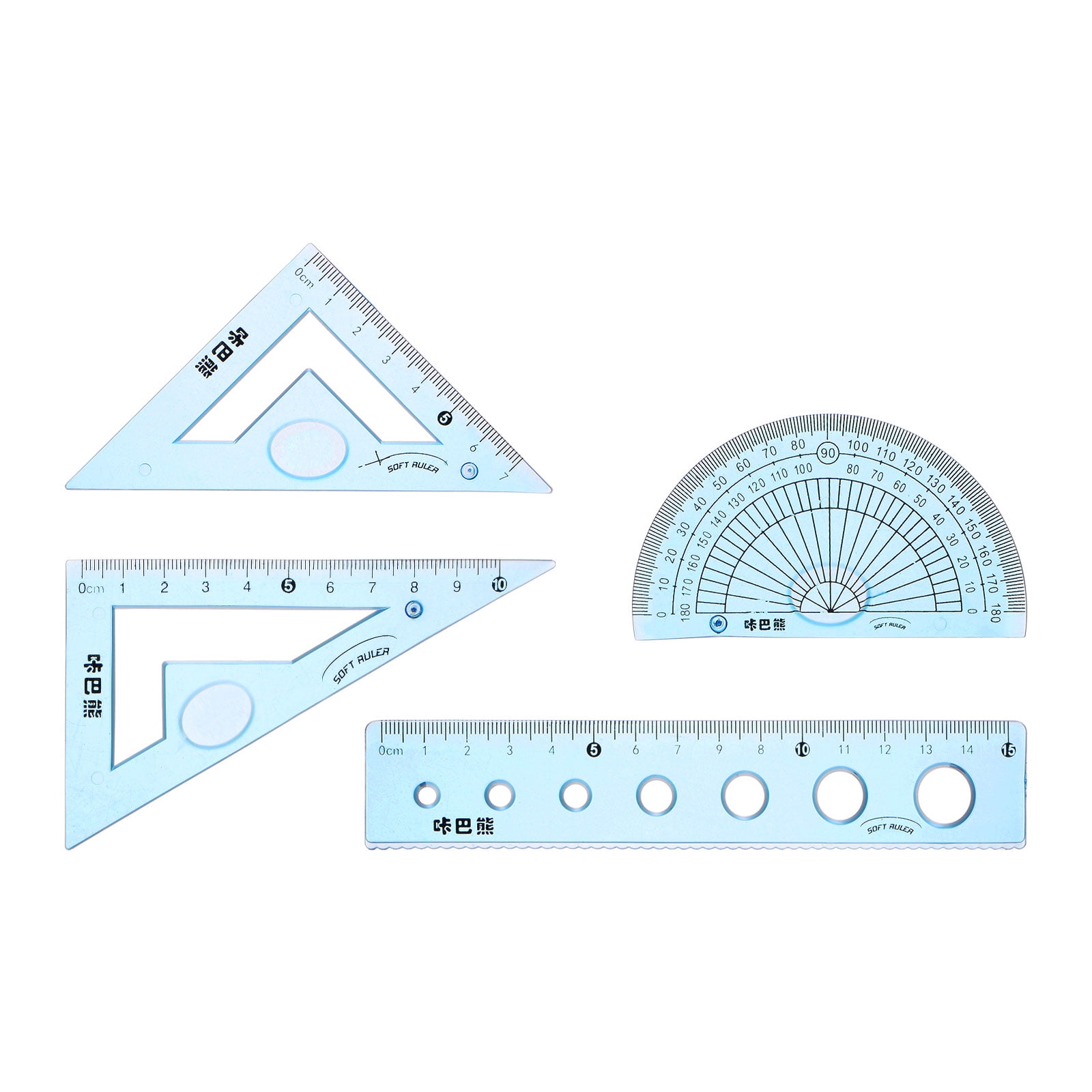 Uxcell Ruler Set 4piece 15cm Soft Straight Ruler Protractor Triangle ...