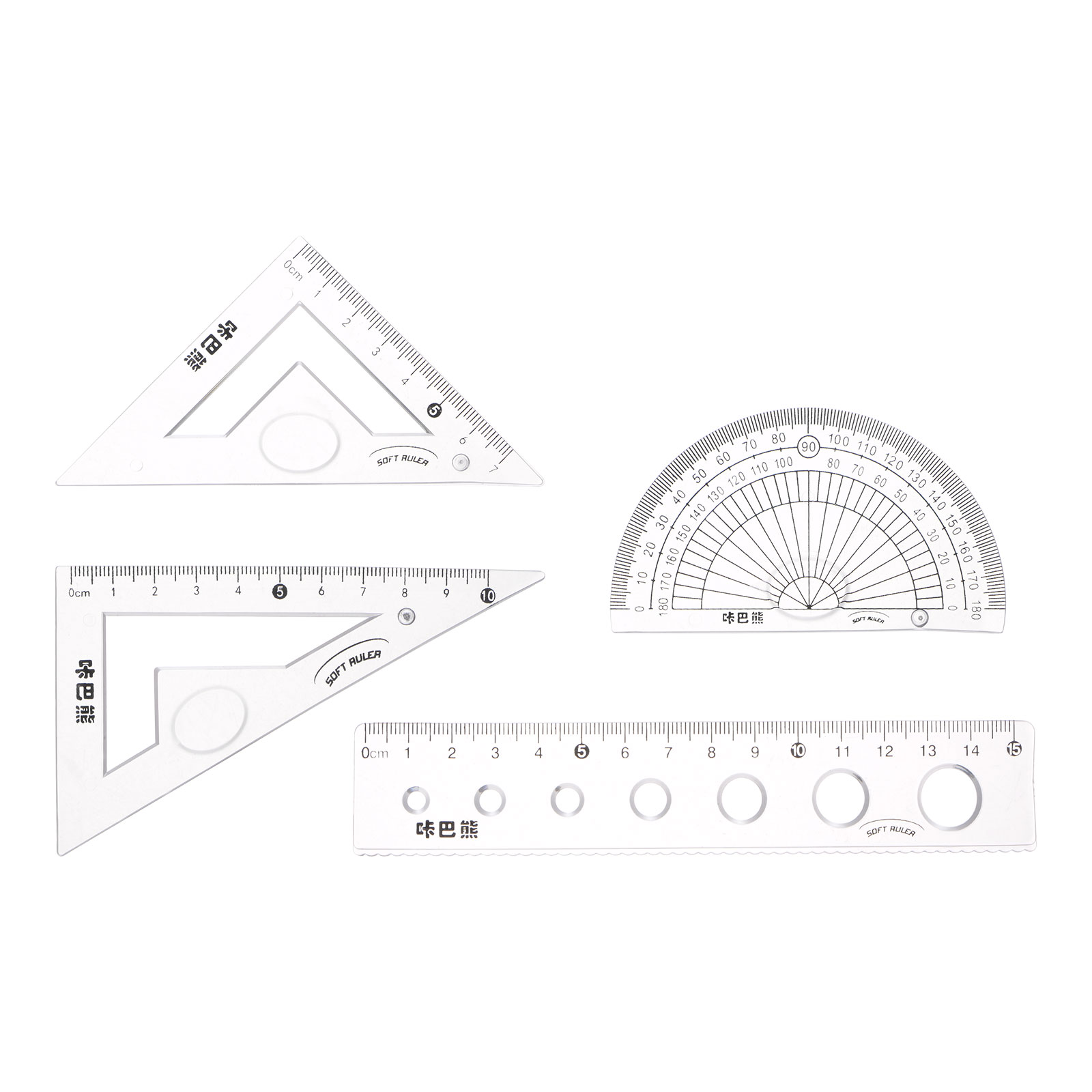Uxcell Ruler Set 4piece 15cm Soft Straight Ruler Protractor Triangle ...