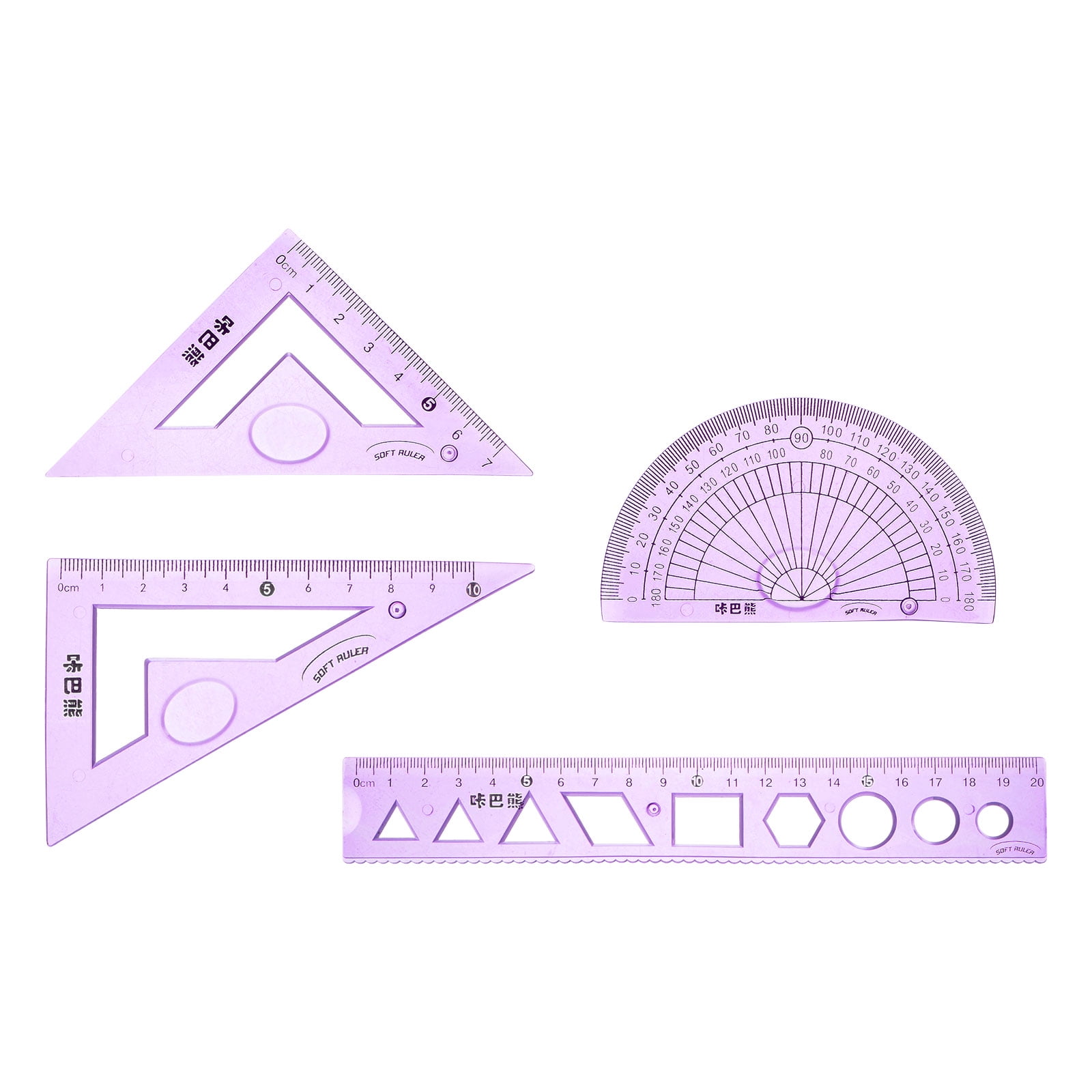 Uxcell Ruler Set 4piece 20cm Soft Straight Ruler Protractor Triangle ...