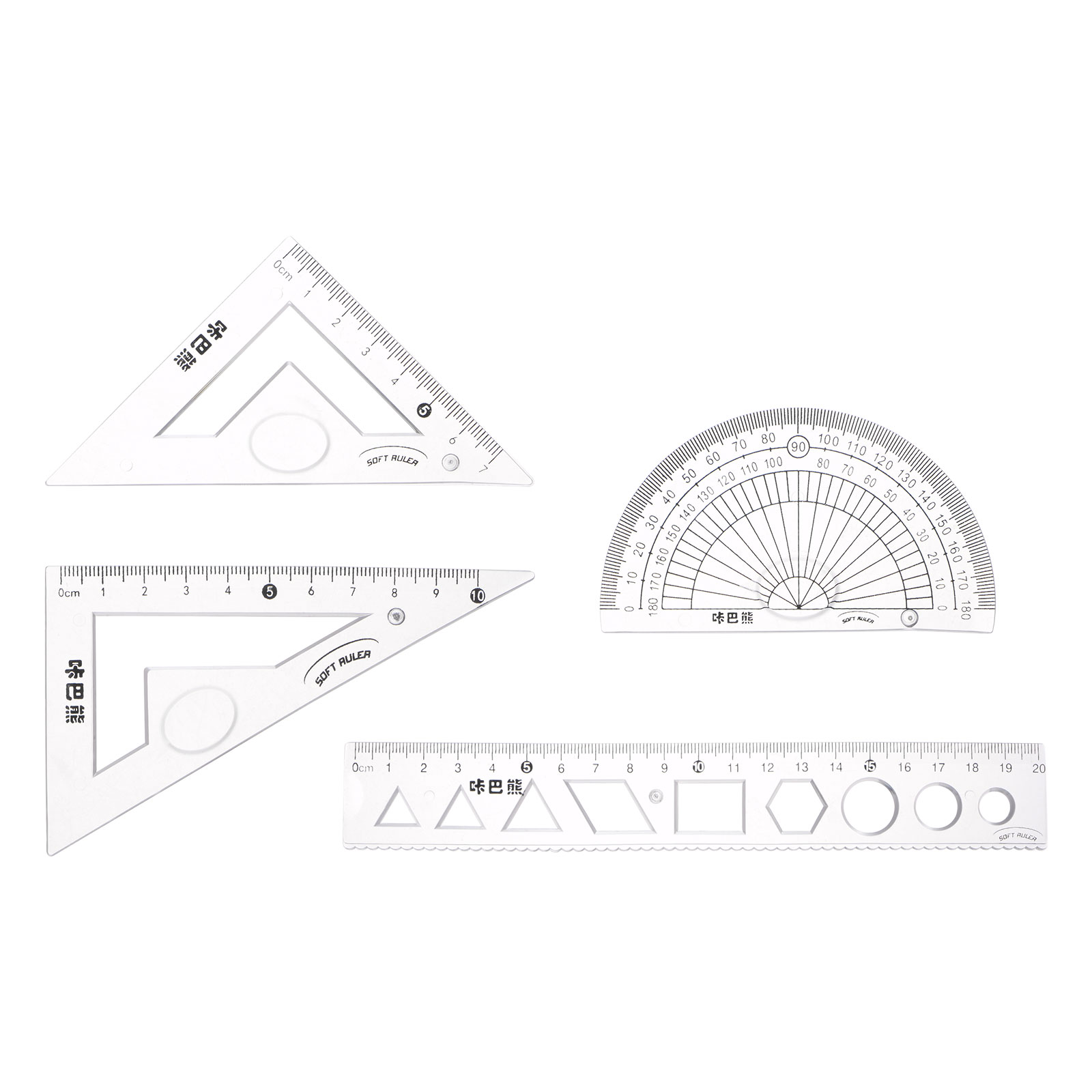 Uxcell Ruler Set 4piece 20cm Soft Straight Ruler Protractor Triangle ...