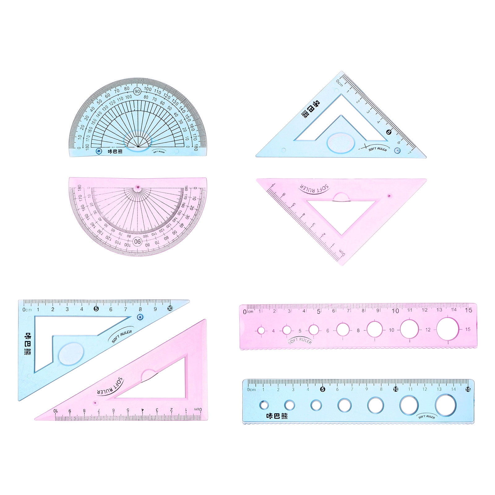 Uxcell Ruler Set 8piece 15cm Soft Straight Ruler Protractor Triangle ...