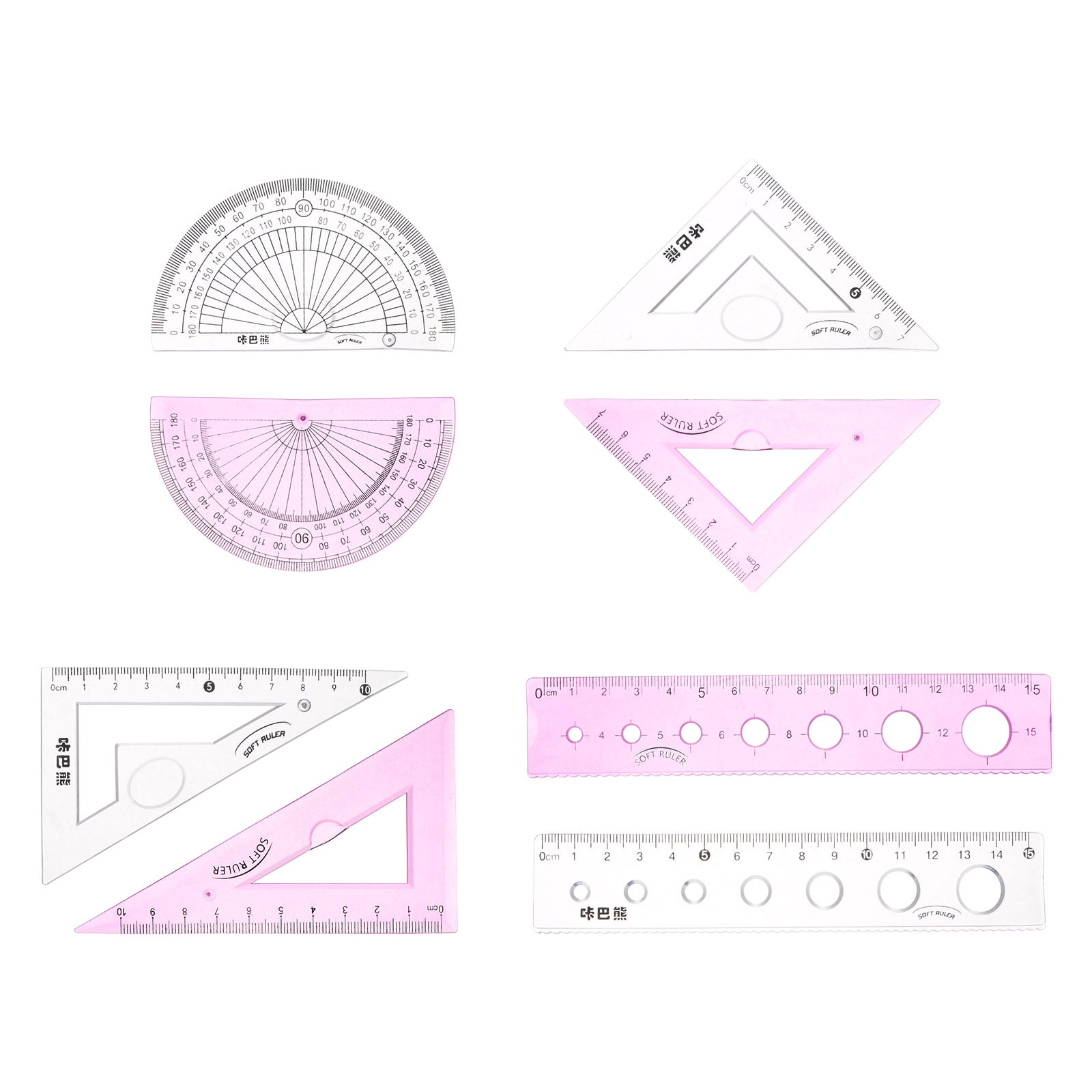 Uxcell Ruler Set 8piece 15cm Soft Straight Ruler Protractor Triangle ...
