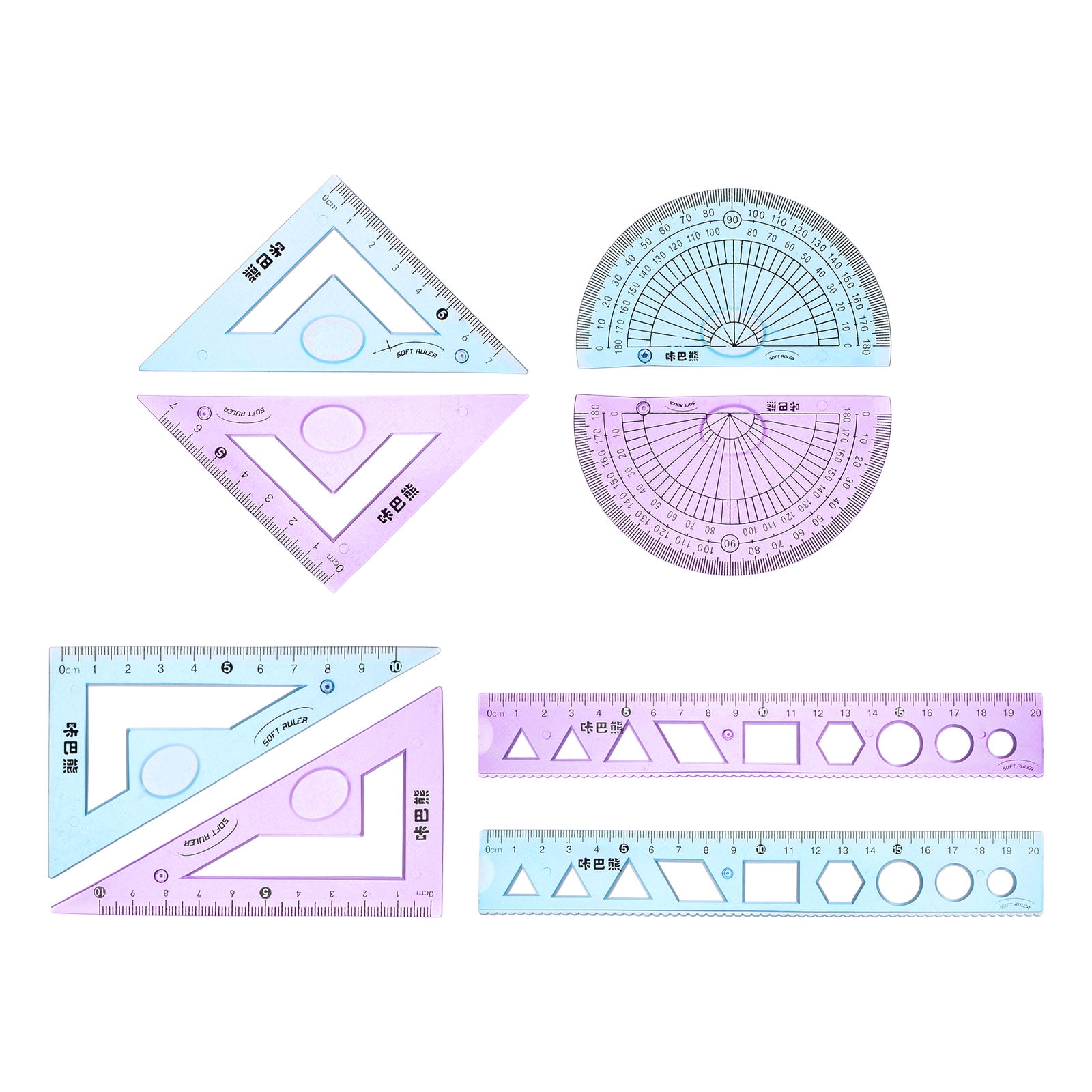 Uxcell Ruler Set 8piece 20cm Soft Straight Ruler Protractor Triangle ...