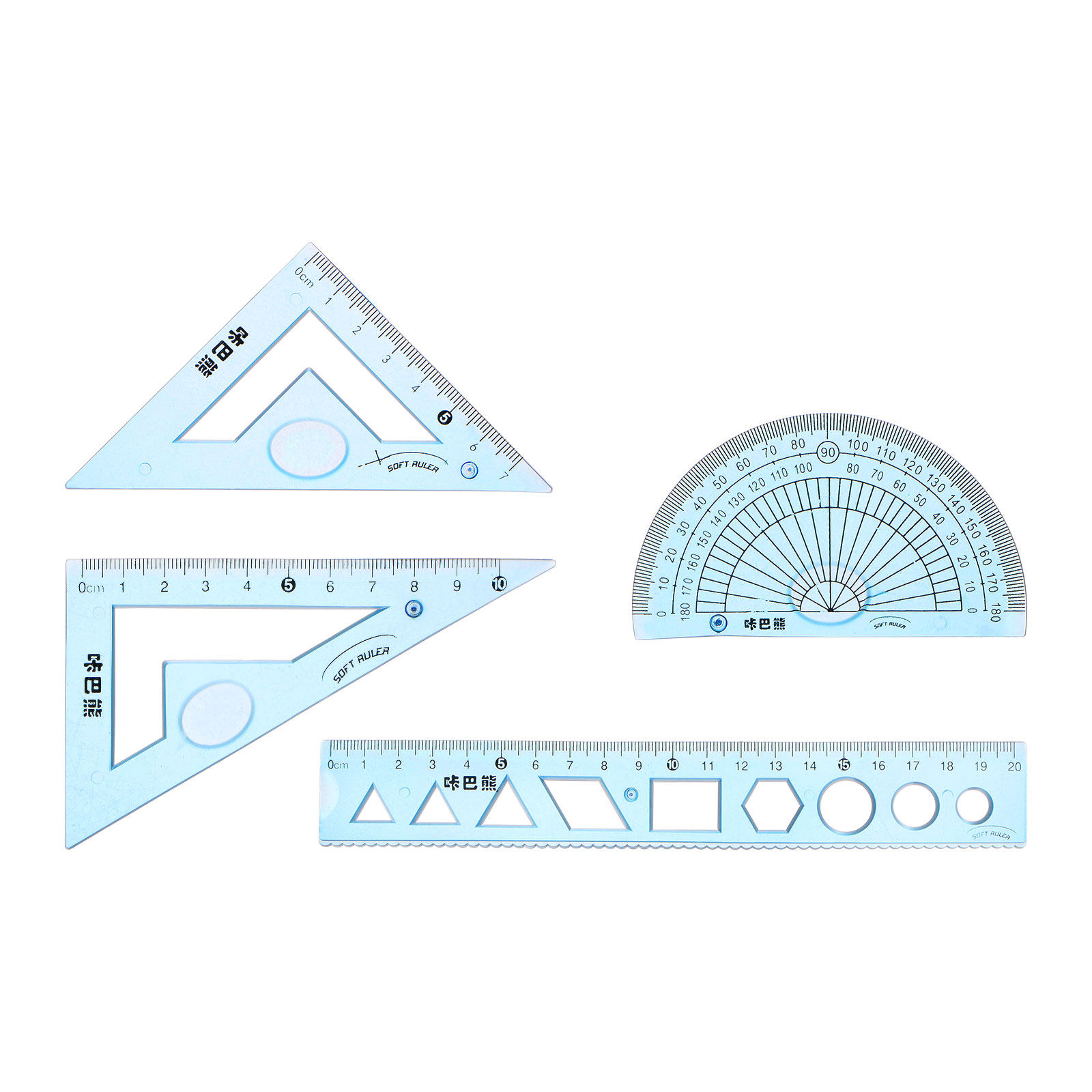Uxcell Ruler Set 8piece 20cm Soft Straight Ruler Protractor Triangle ...