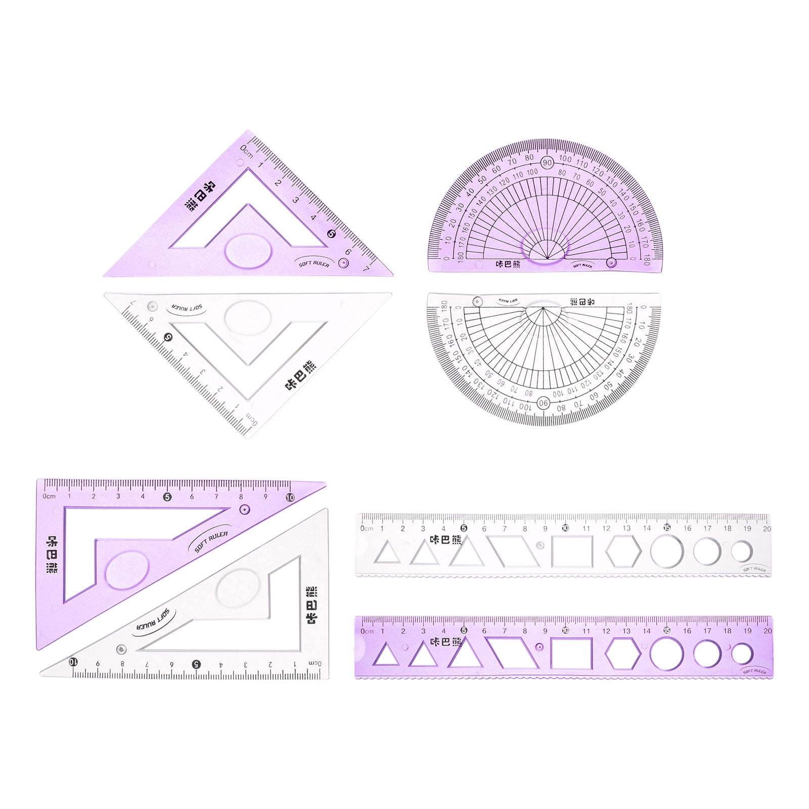 Uxcell Ruler Set 8piece 20cm Soft Straight Ruler Protractor Triangle ...