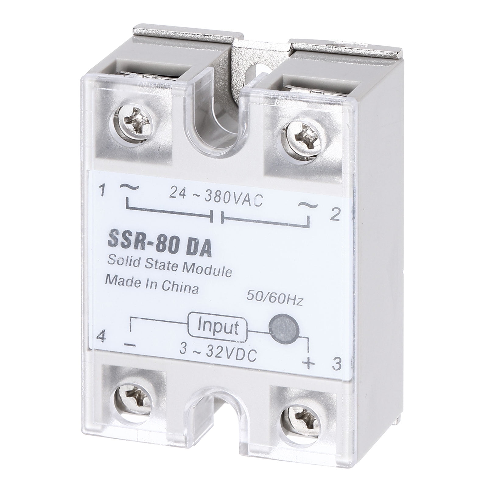 Uxcell SSR-80DA 3-32V DC Input to 24-380V AC Output Single Phase Solid ...