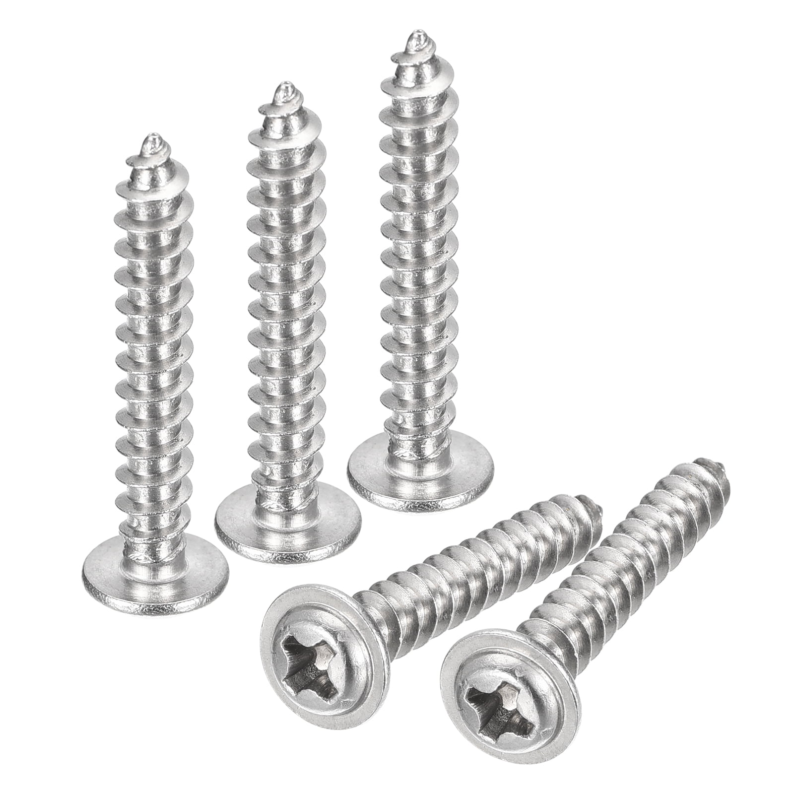 Uxcell ST4x25x8mm Phillips Pan Head Self-tapping Screw with Washer, 100pack 304 Stainless Steel ...