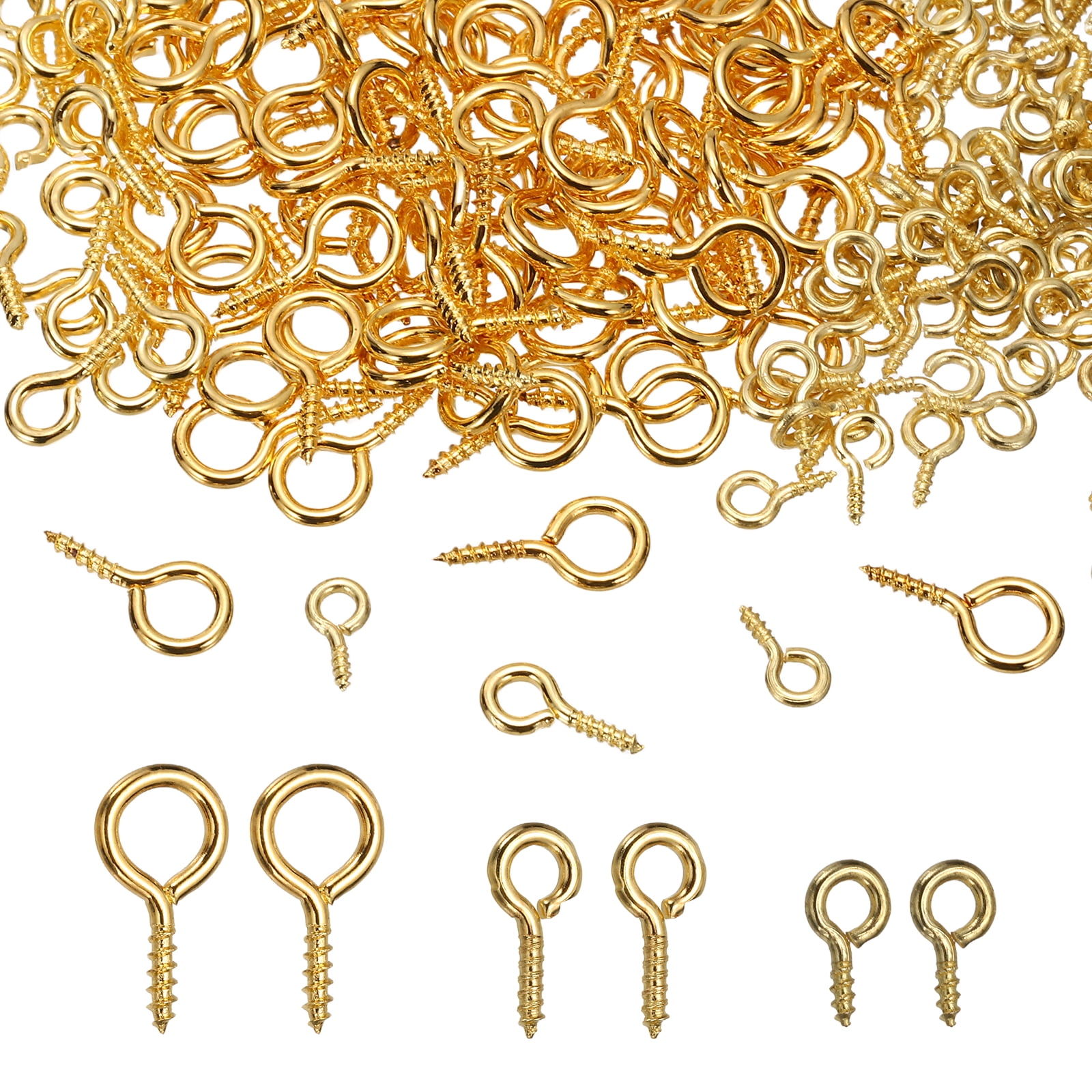 Uxcell Screw Eye Pins Set, 600Pcs 3 Size Metal Threaded Small Eye Pin ...