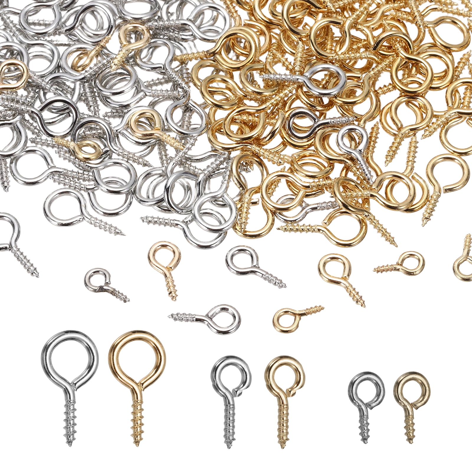Uxcell Screw Eye Pins Set, 600Pcs 3 Size Metal Threaded Small Eye Pin ...