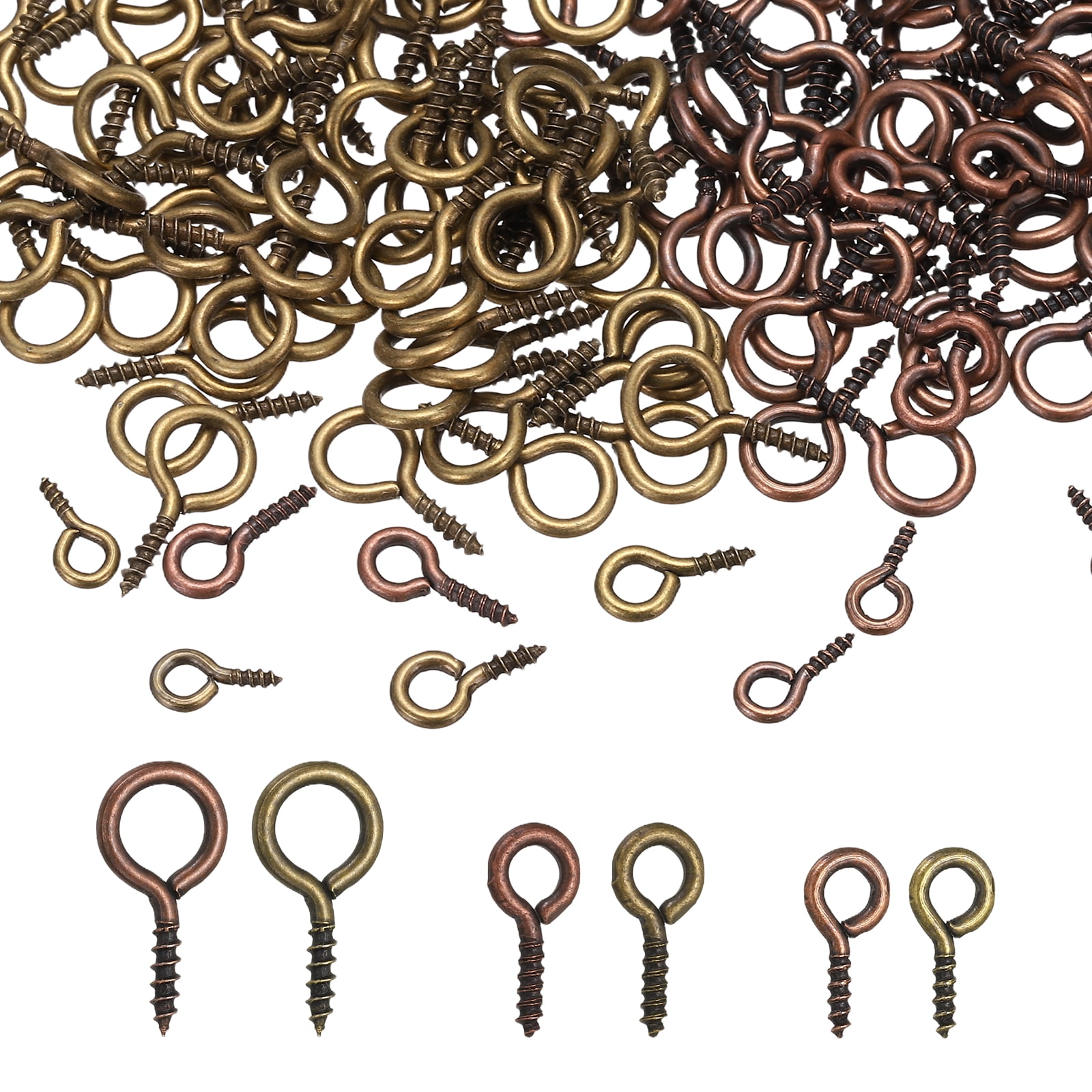 Uxcell Screw Eye Pins Set, 600Pcs 3 Size Metal Threaded Small Eye Pin ...