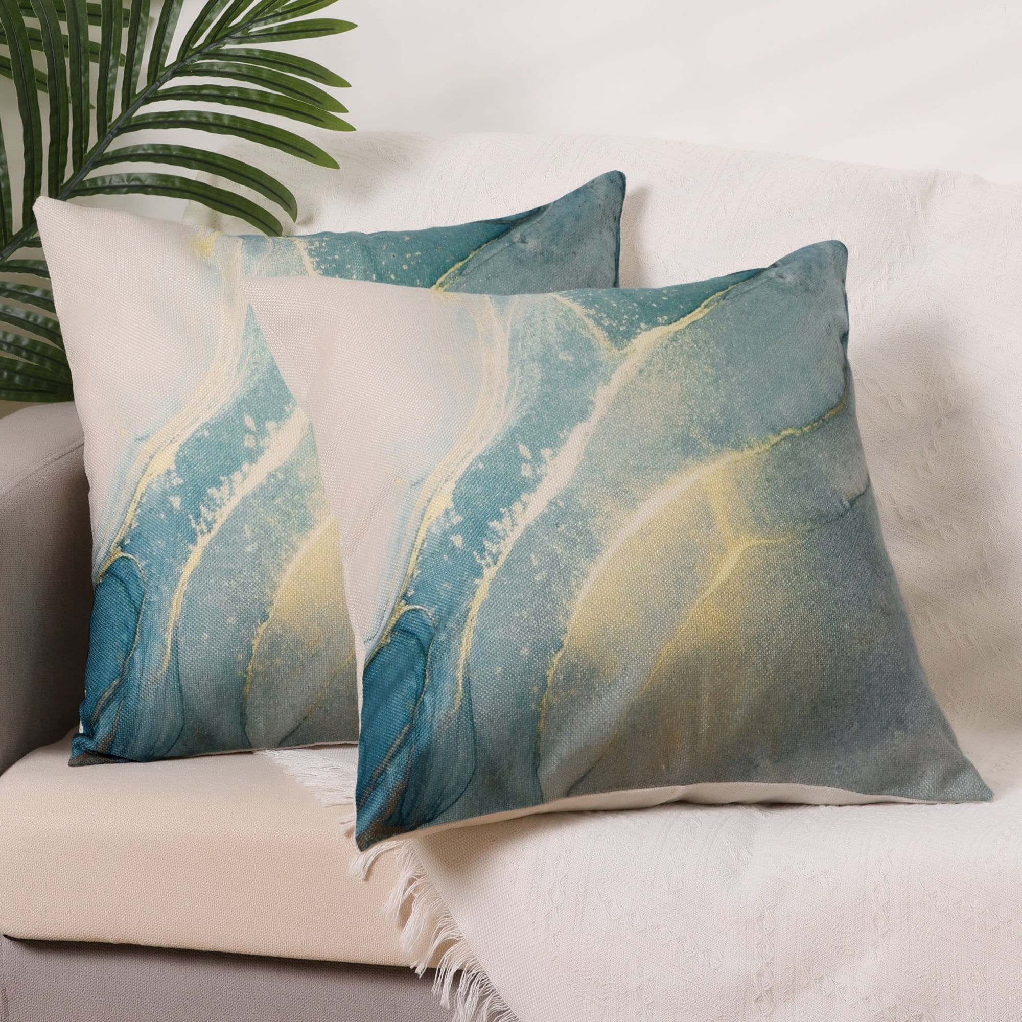 Uxcell Set of 2 Throw Pillow Covers Turquoise Marble Cushion Covers ...