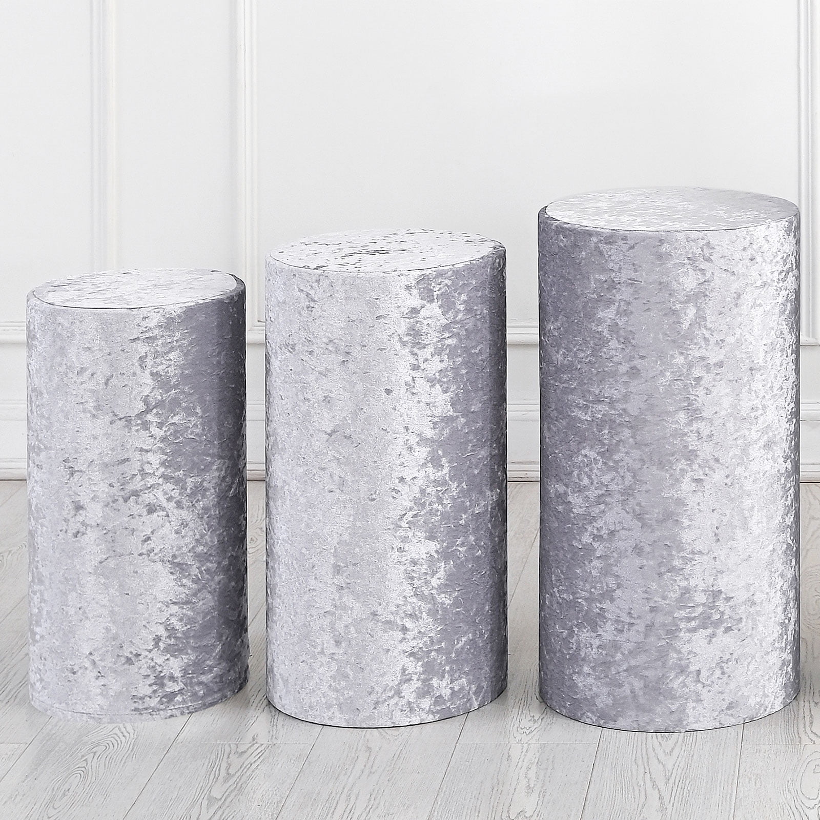 Uxcell Set of 3 Cylinder Spandex Stand Covers Plinth Cover, Silver Tone ...