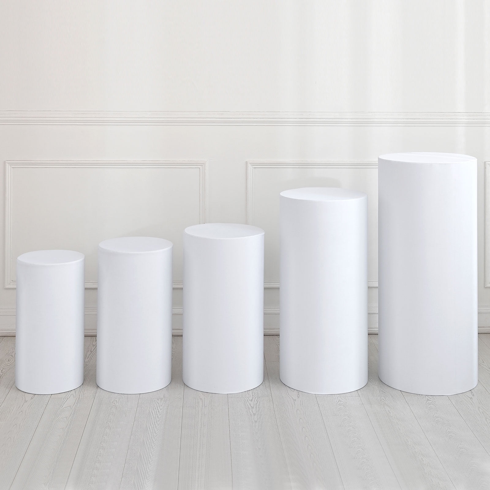 Uxcell Set of 5 Cylinder Spandex Stand Covers Plinth Cover, White ...