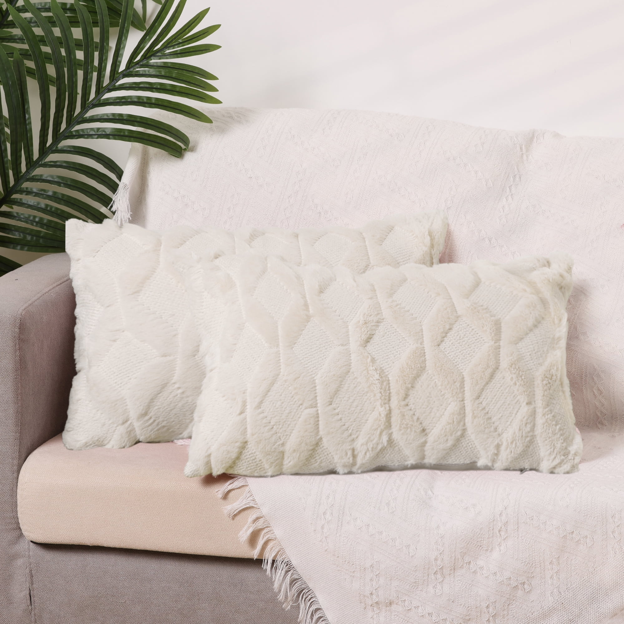 HMETOL Short Plush Decorative Throw Pillow Covers Set of 2 for Living ...