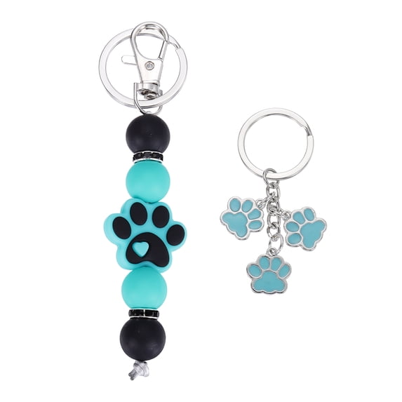 Uxcell Silicone Beaded Dog Paw Keychain, Cat Paw Car Keyring Charm with ...