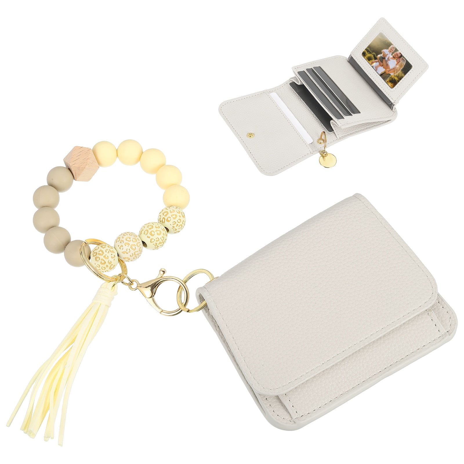 Uxcell Silicone Wooden Bead Bracelet Keychain Wallet for Women, White ...