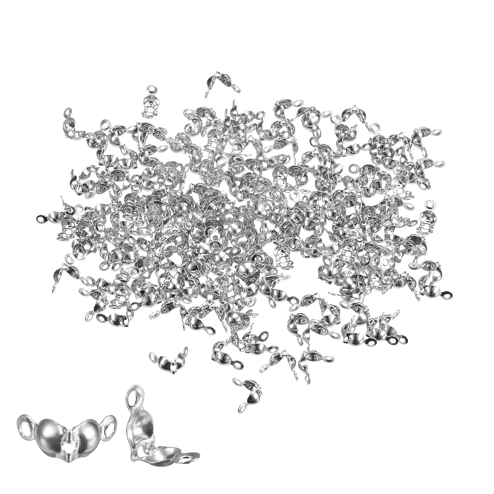 Uxcell Silver 400 Pack Metal Open Bead Tips Knot Covers Calotte Ends ...