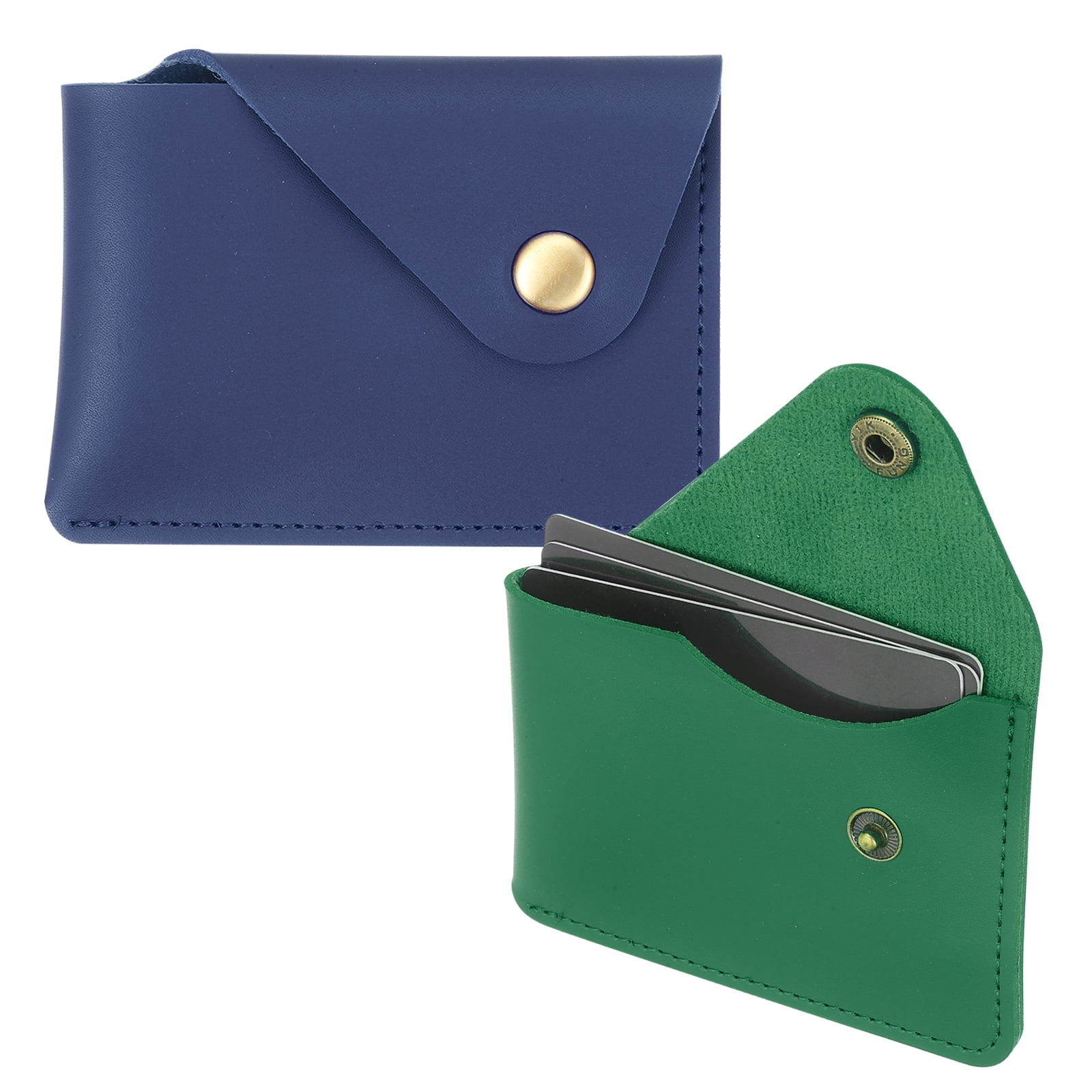 Uxcell Slim Leather Card Holder with Snap Closure, 2 Pcs Leather Front ...
