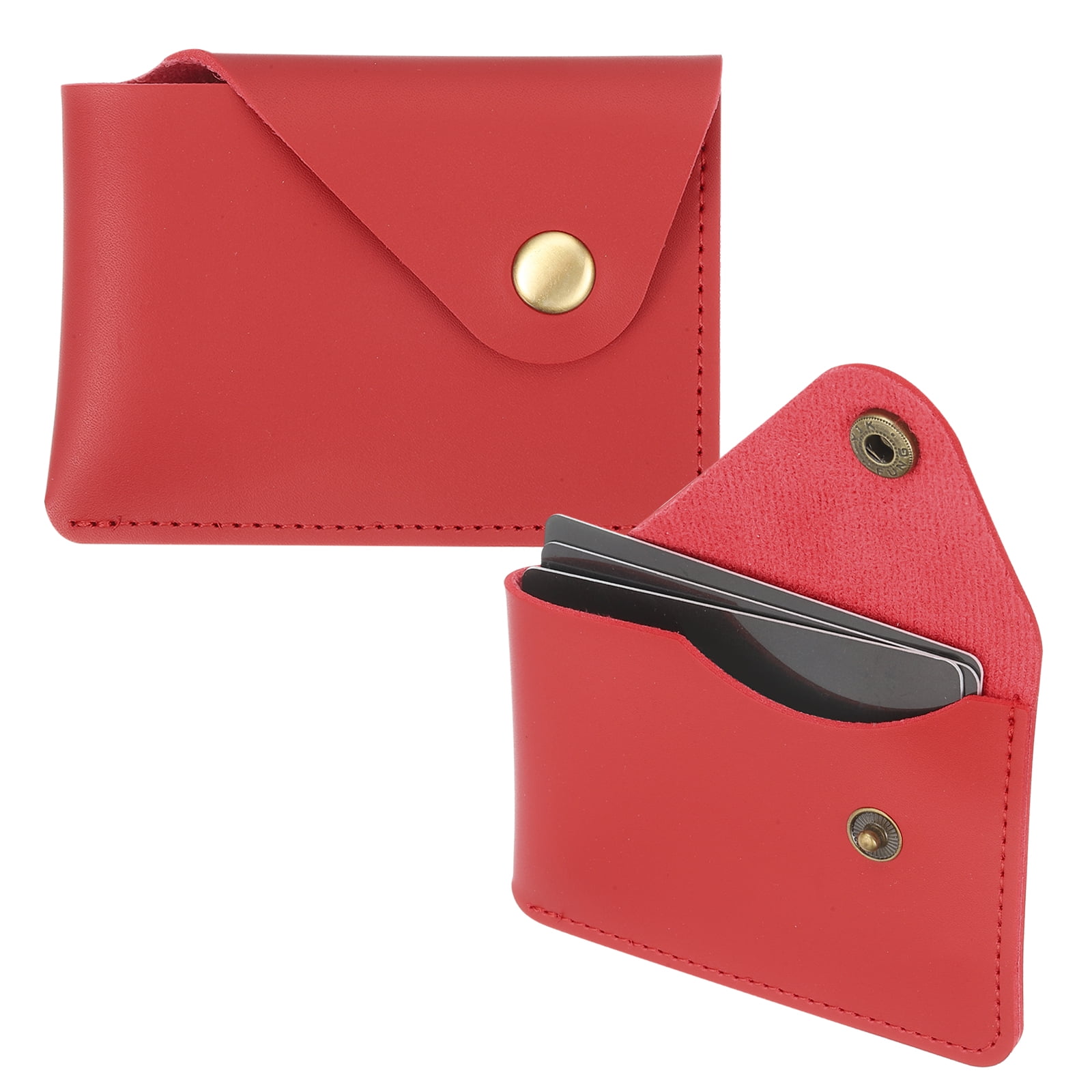 Uxcell Slim Leather Card Holder with Snap Closure, Leather Front Pocket ...