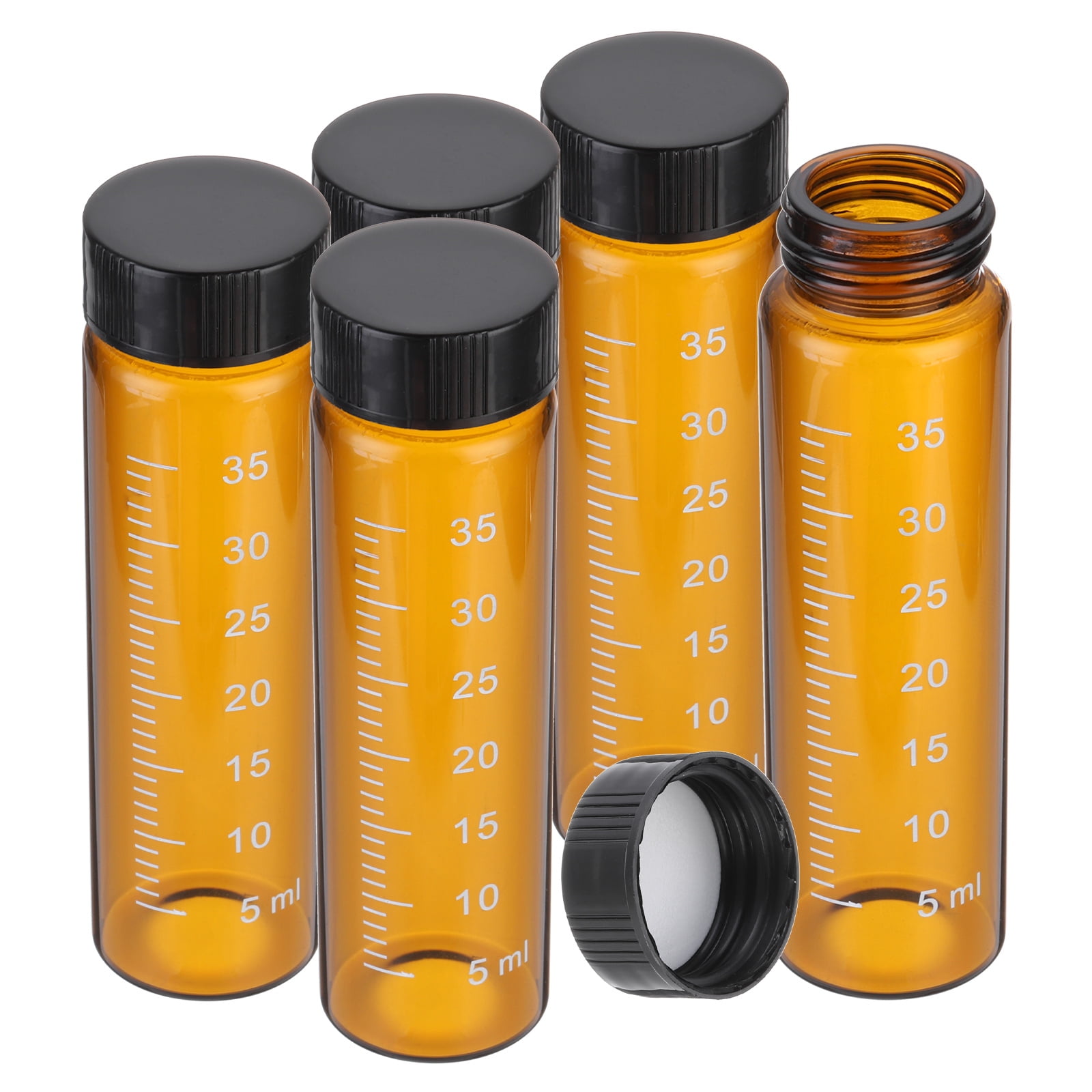 Uxcell Small Glass Sample Bottles with Lids, 5 pcs 40ml Amber Glass ...
