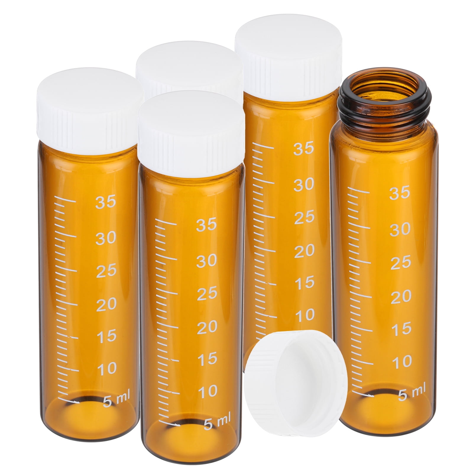 Uxcell Small Glass Sample Bottles with Lids, 5 pcs 40ml Amber Glass ...