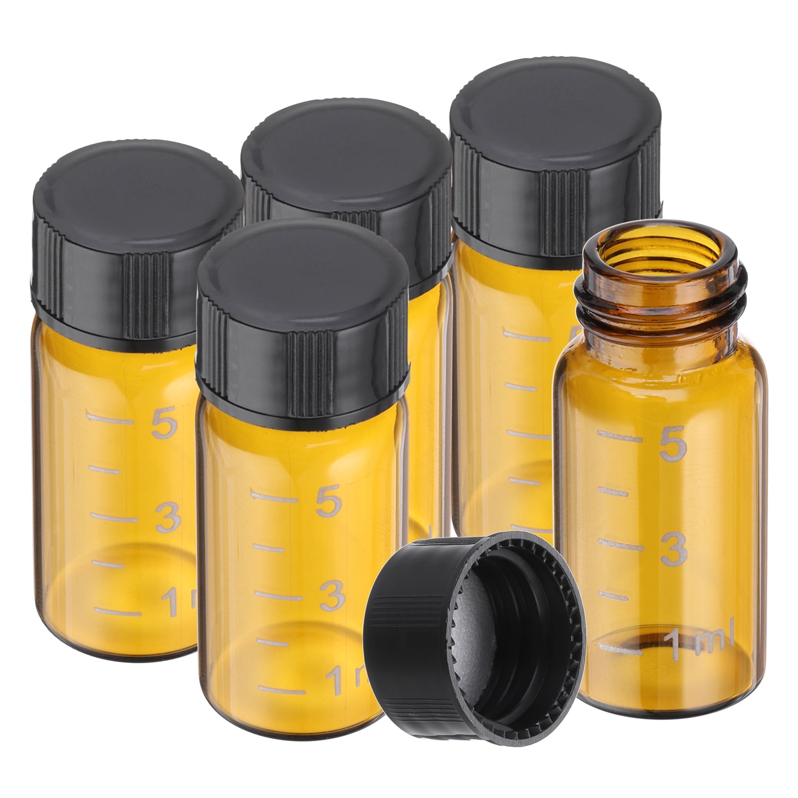 Uxcell Small Glass Sample Bottles with Lids, 5 pcs 5ml Amber Glass ...