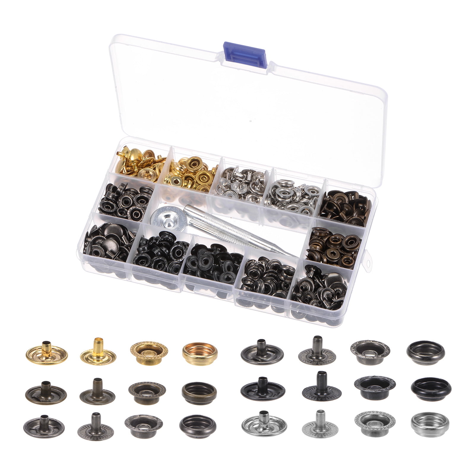 Uxcell Snap Fasteners Kit 6 Colors with 3 Setter Tools & Box for ...
