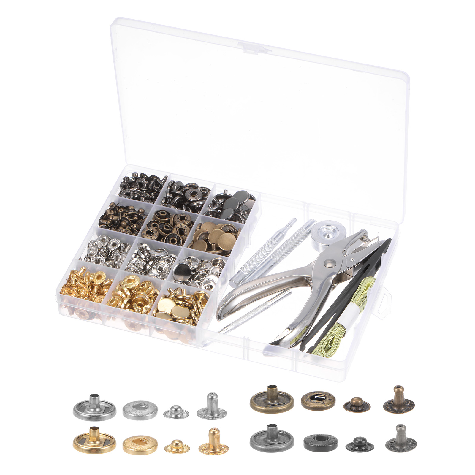 Uxcell Snap Fasteners Kit Copper with 7PCS Setter Tools, Box for ...