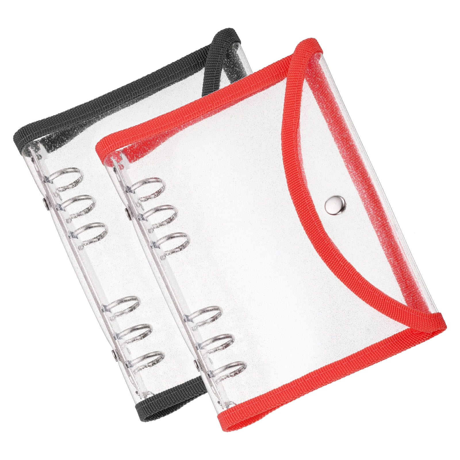 Uxcell A6 Bling Clear Binder Covers with Snap Button Closure, Black and ...