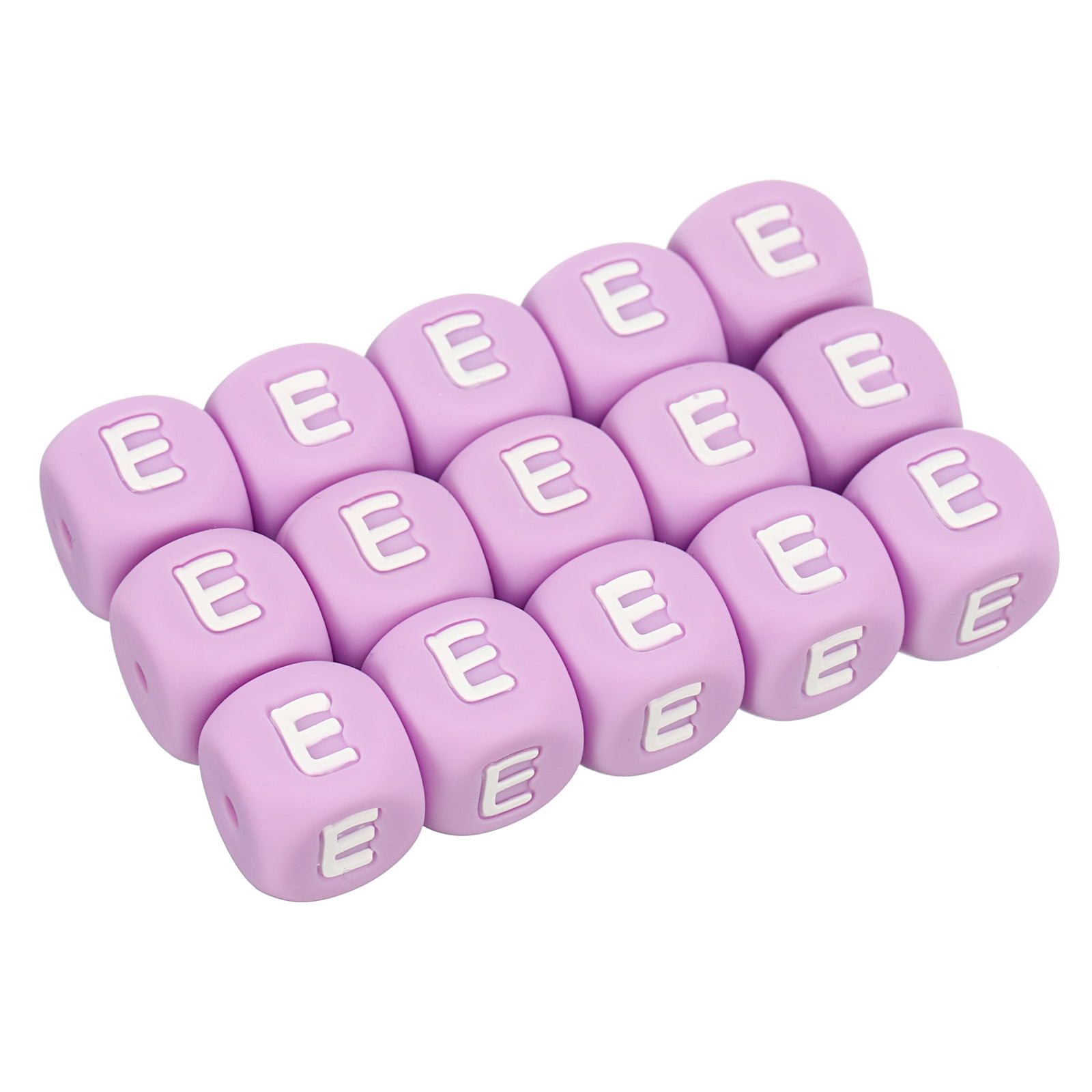 Uxcell Square Alphabet Silicone Beads, 12mm Letter E, Light Purple ...