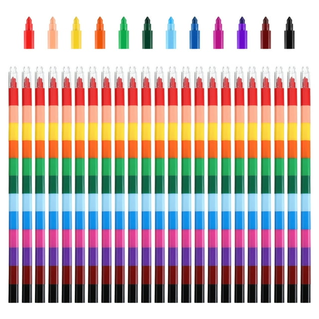 Uxcell Stacking Crayons, 24 Pack 12 Colors Stackable Buildable Square ...