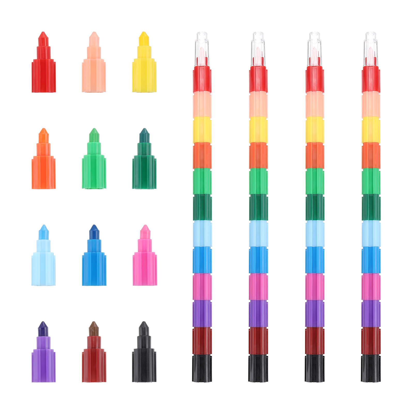 Uxcell Stacking Crayons, 5 Pack 12 Colors Stackable Buildable Drawing ...