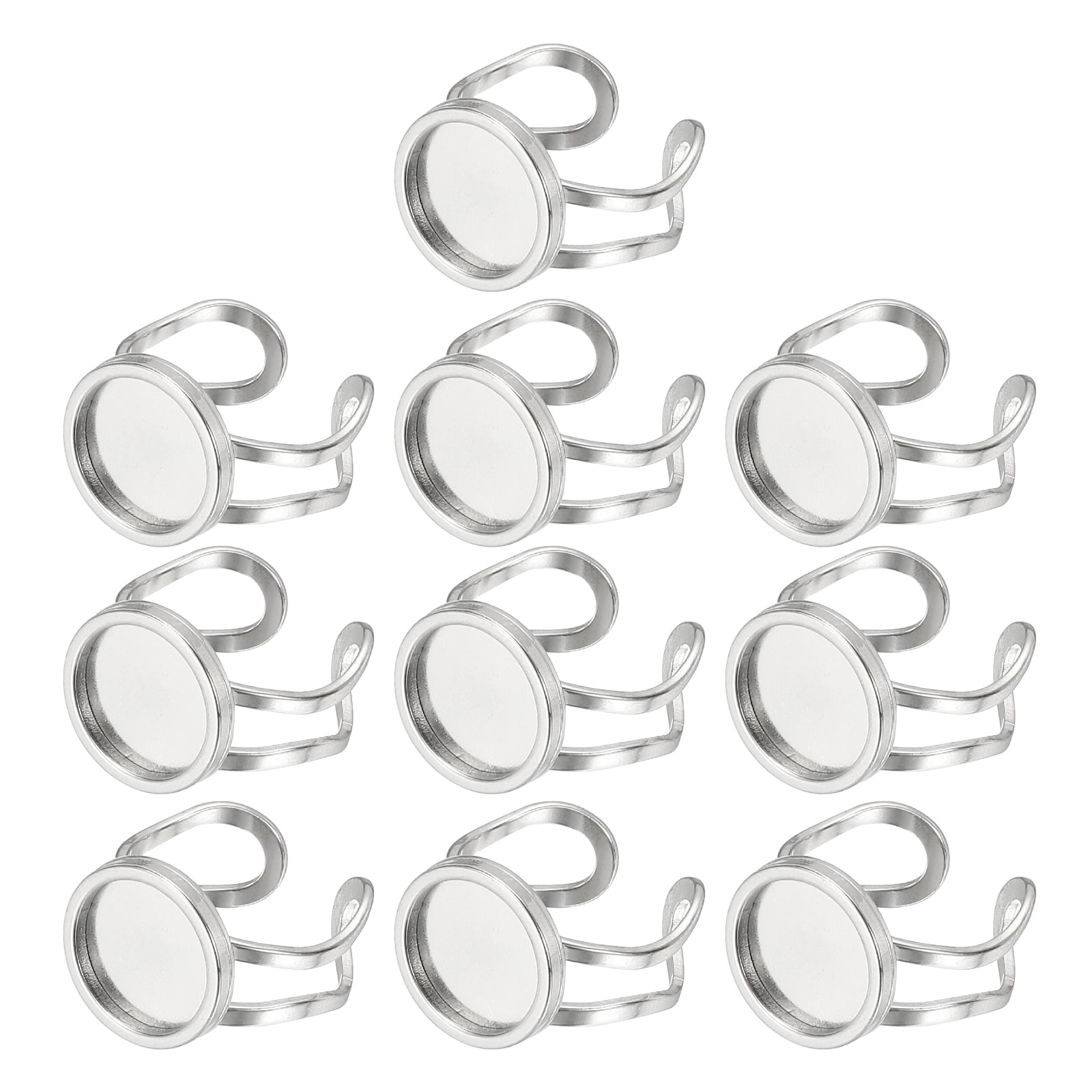 Uxcell Stainless Ring Blank, 12mm 10 Pcs Adjustable Finger Ring Base ...