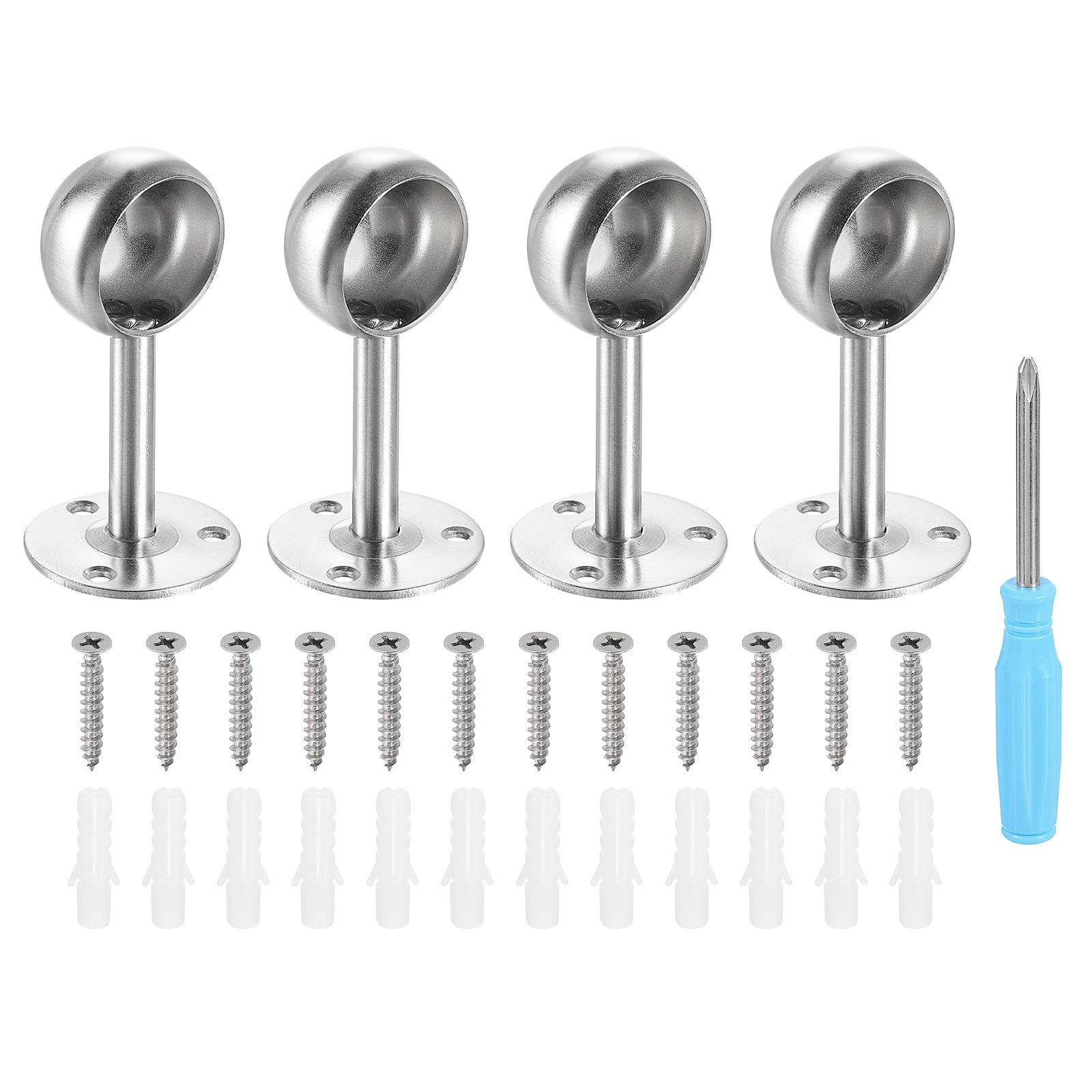 Uxcell Stainless Steel Closet Rod Holder Set Semi-open 1.3" Dia Shower ...