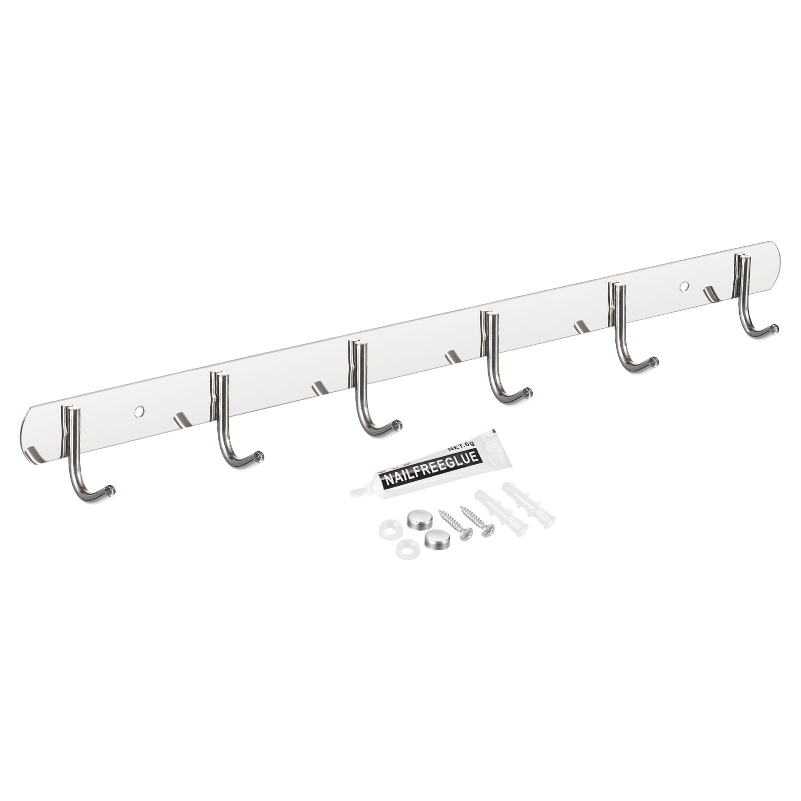 Uxcell Stainless Steel Coat Hook Rack Wall Mounted with 6 Hooks Hangers ...