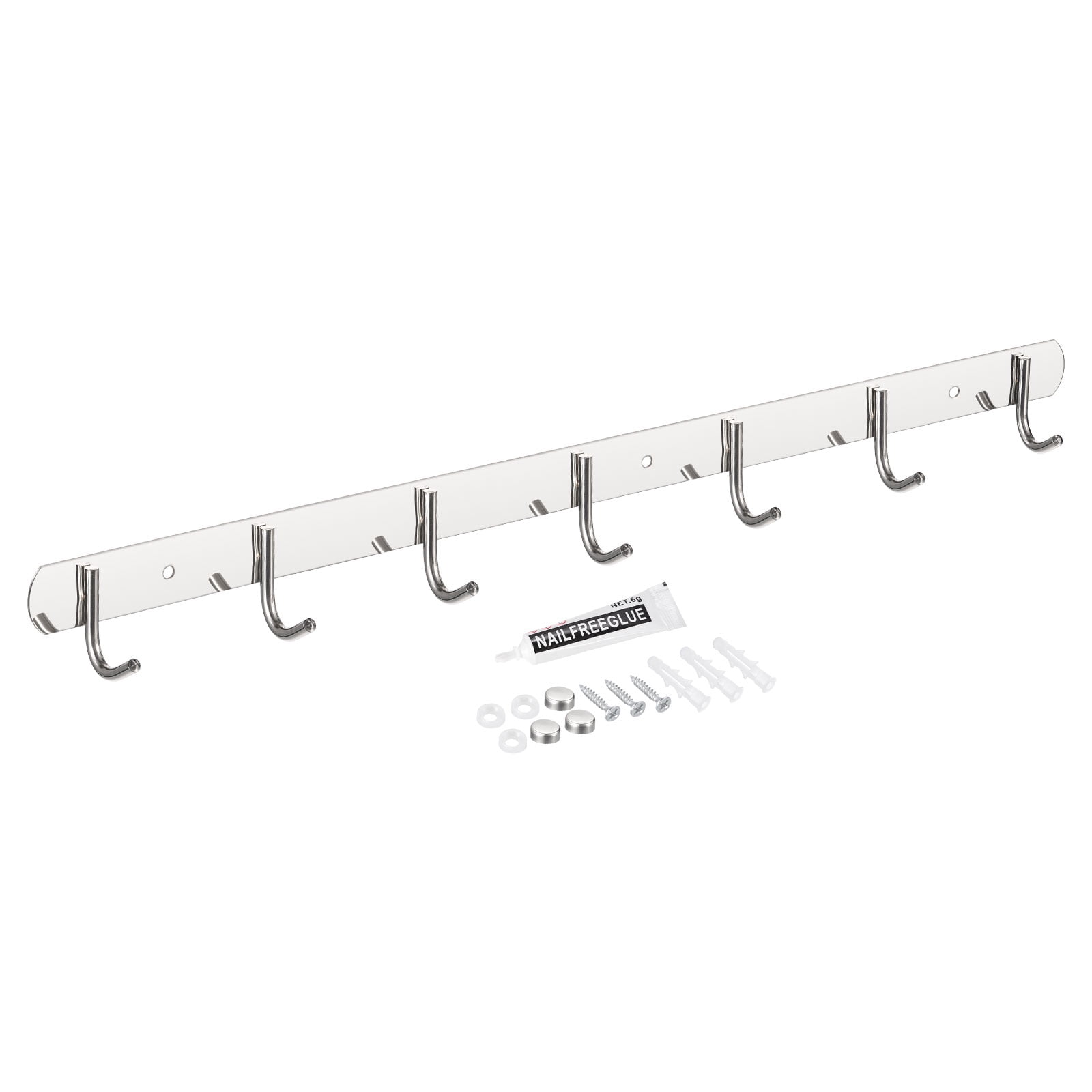 Uxcell Stainless Steel Coat Hook Rack Wall Mounted with 7 Hooks Hangers ...