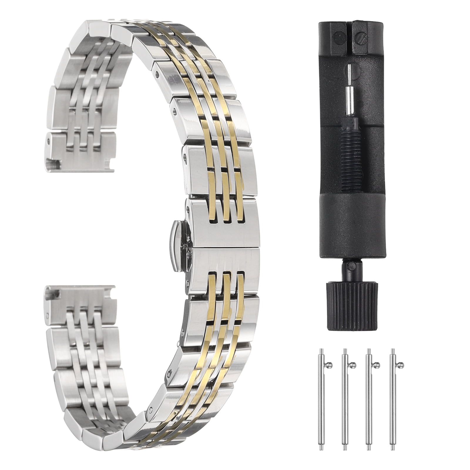 Uxcell Stainless Steel Watch Bands 12mm Double Pressing Butterfly Clasp ...