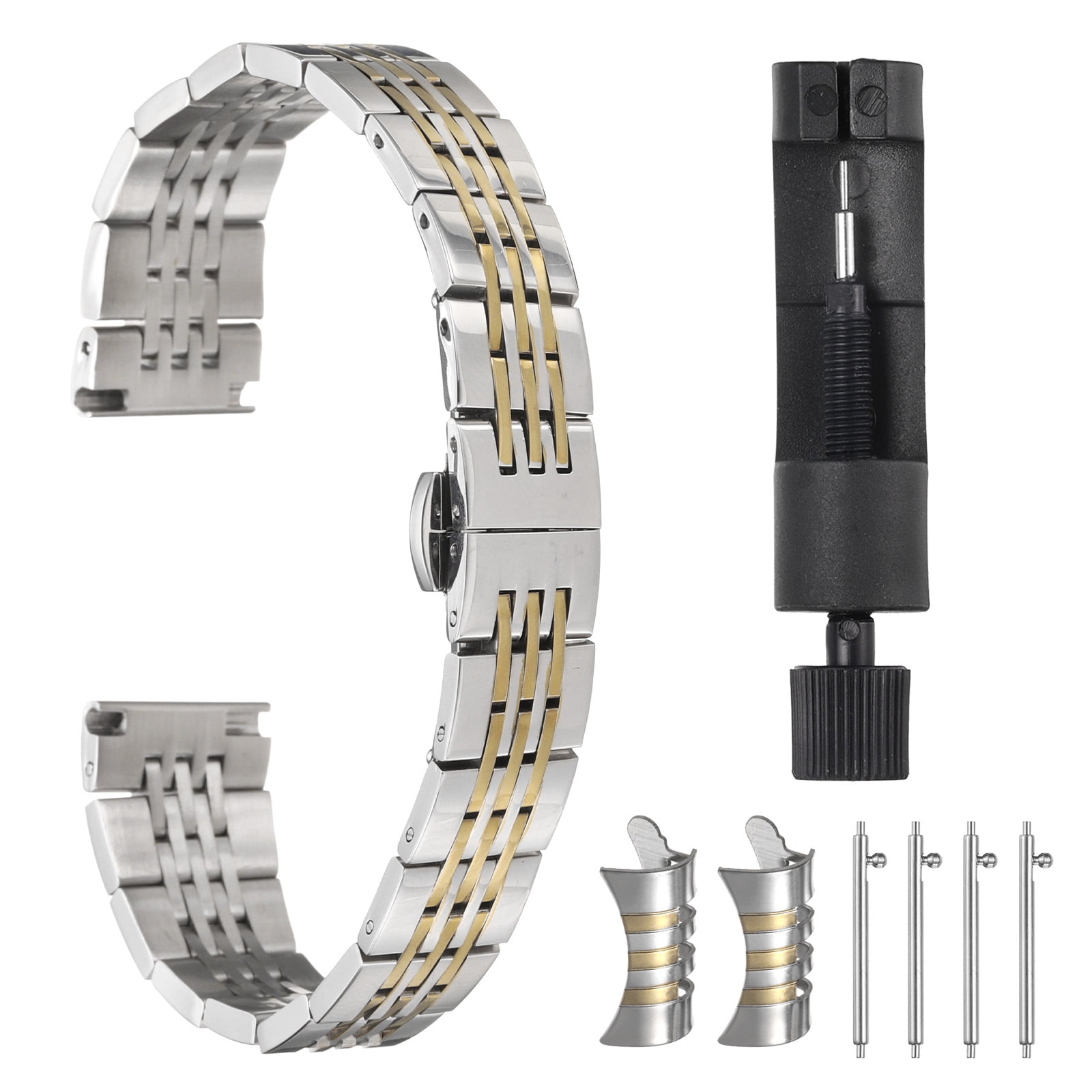 Uxcell Stainless Steel Watch Bands 14mm Double Pressing Butterfly Clasp ...