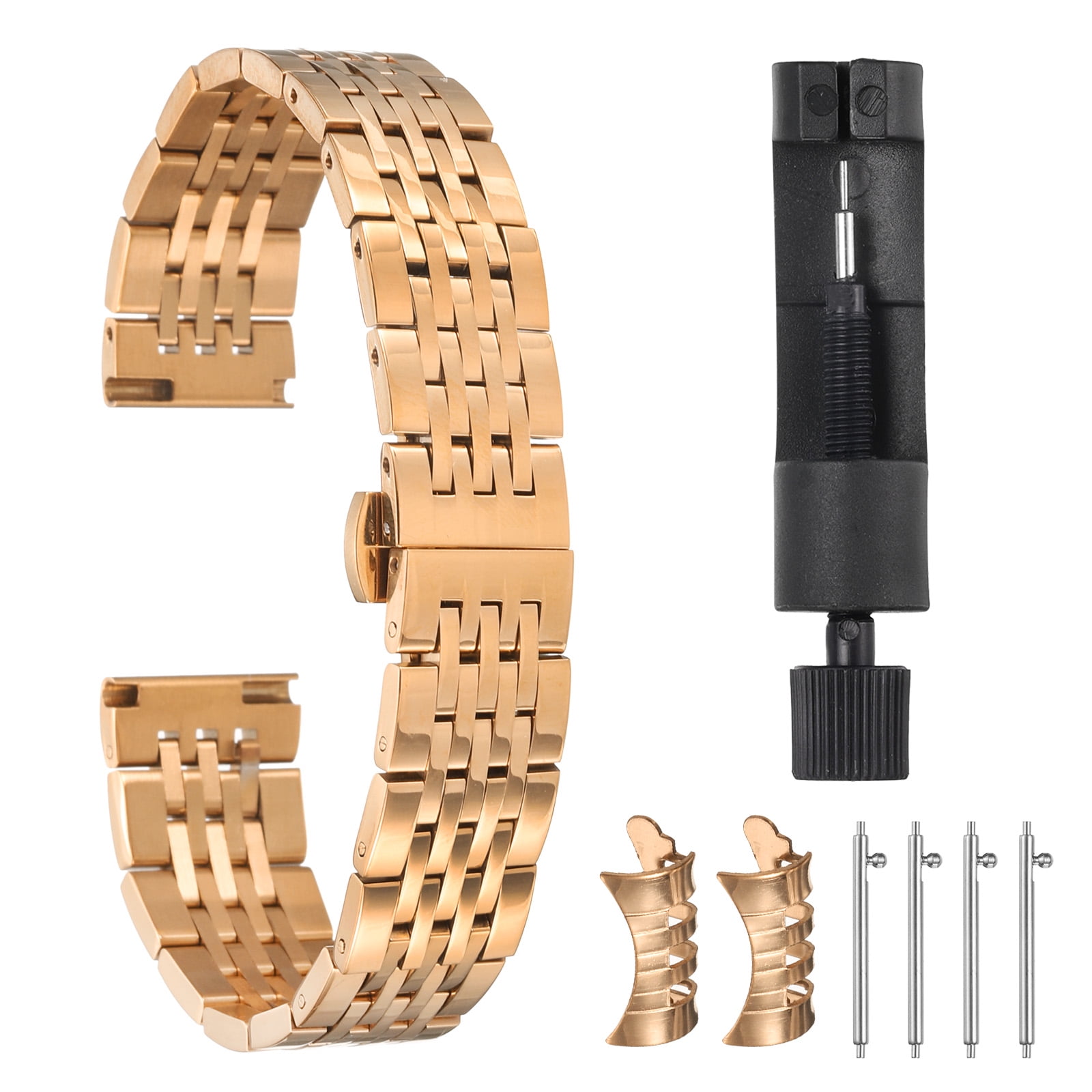 Uxcell Stainless Steel Watch Bands 16mm Double Pressing Butterfly Clasp ...