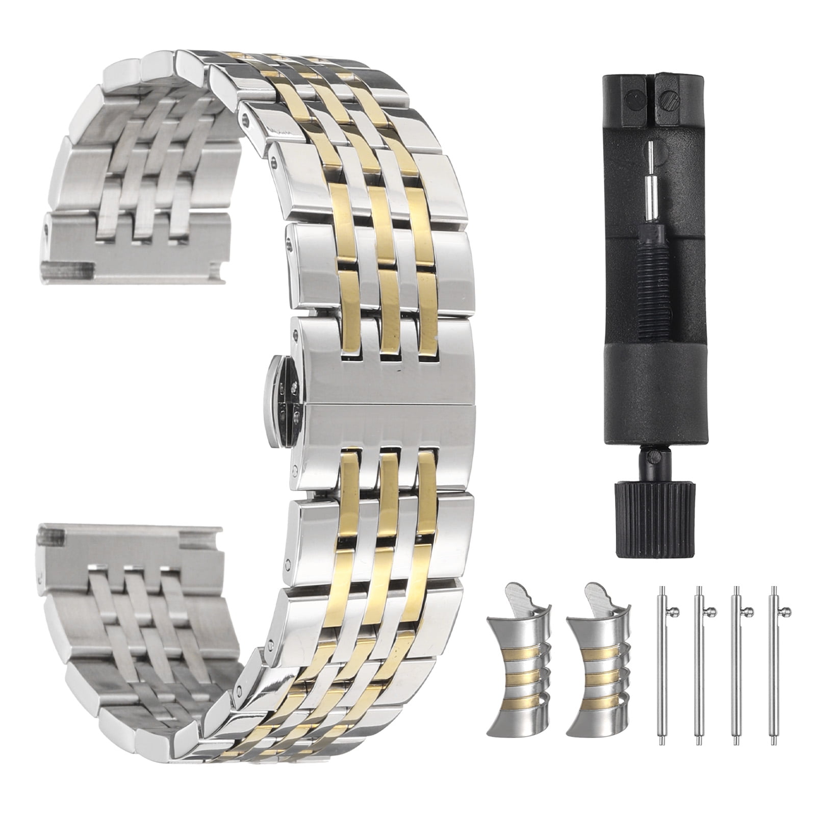 Uxcell Stainless Steel Watch Bands 20mm Double Pressing Butterfly Clasp ...