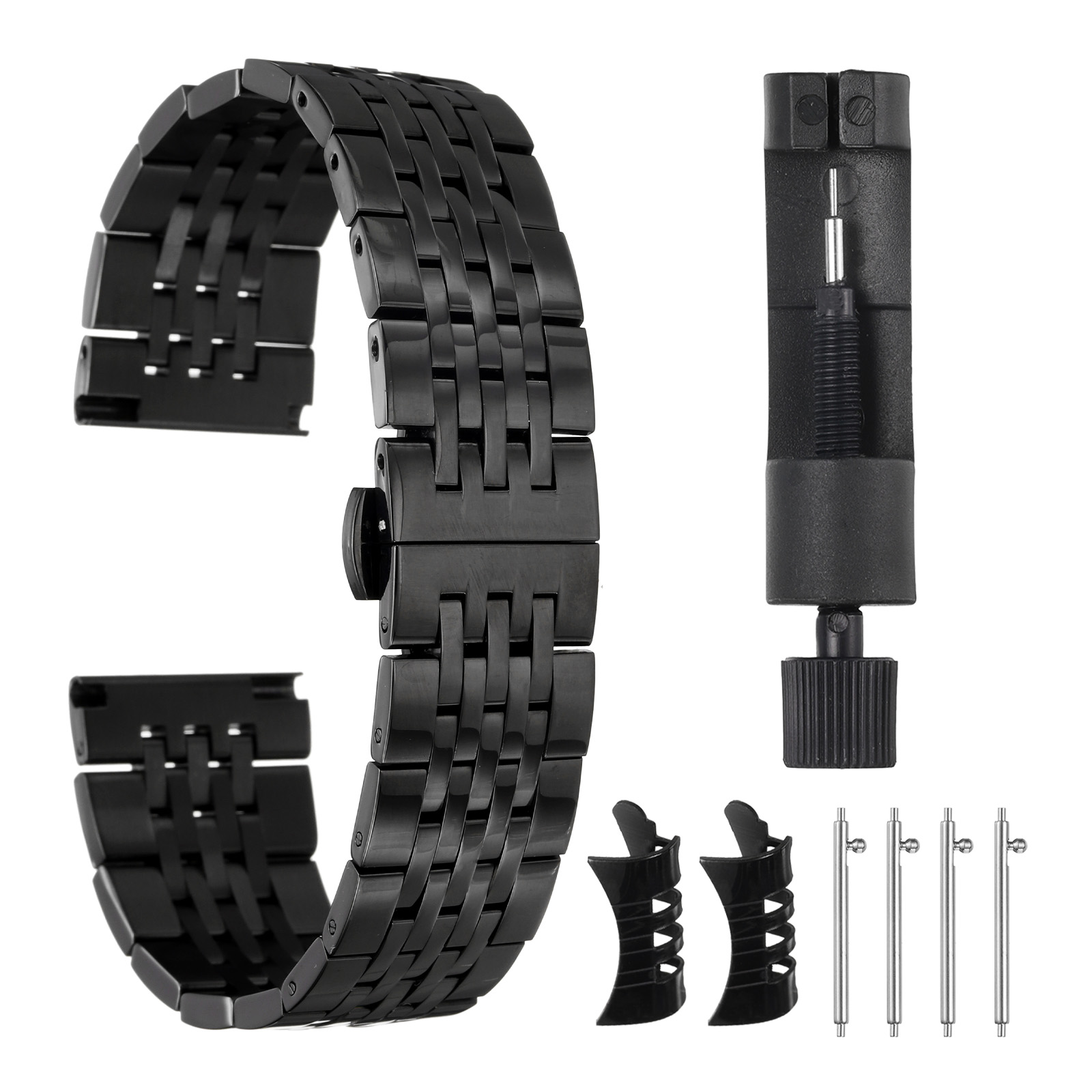 Uxcell Stainless Steel Watch Bands 21mm Double Pressing Butterfly Clasp ...