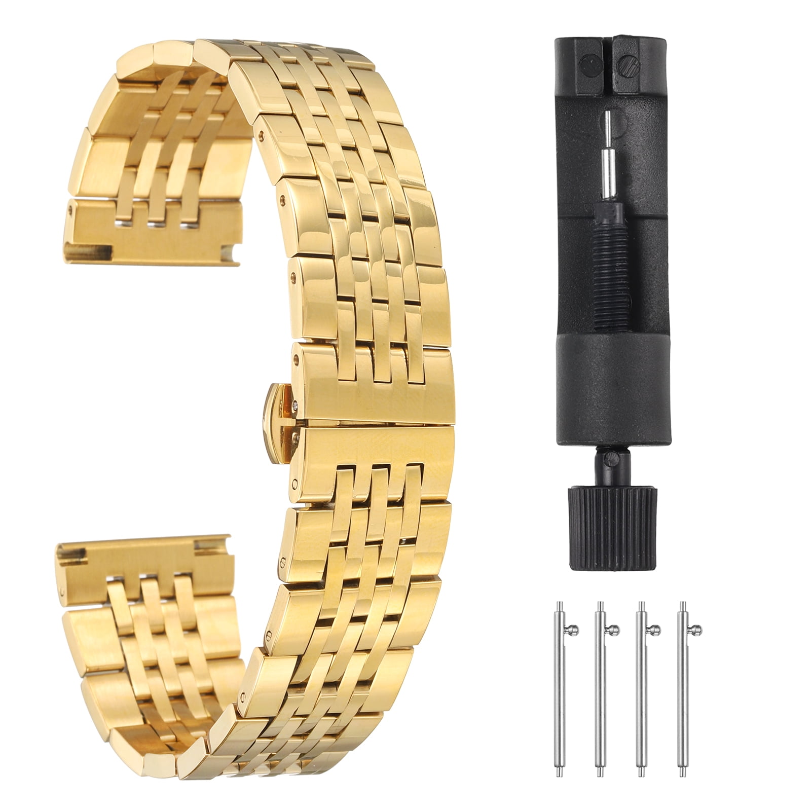 Uxcell Stainless Steel Watch Bands 21mm Double Pressing Butterfly Clasp ...