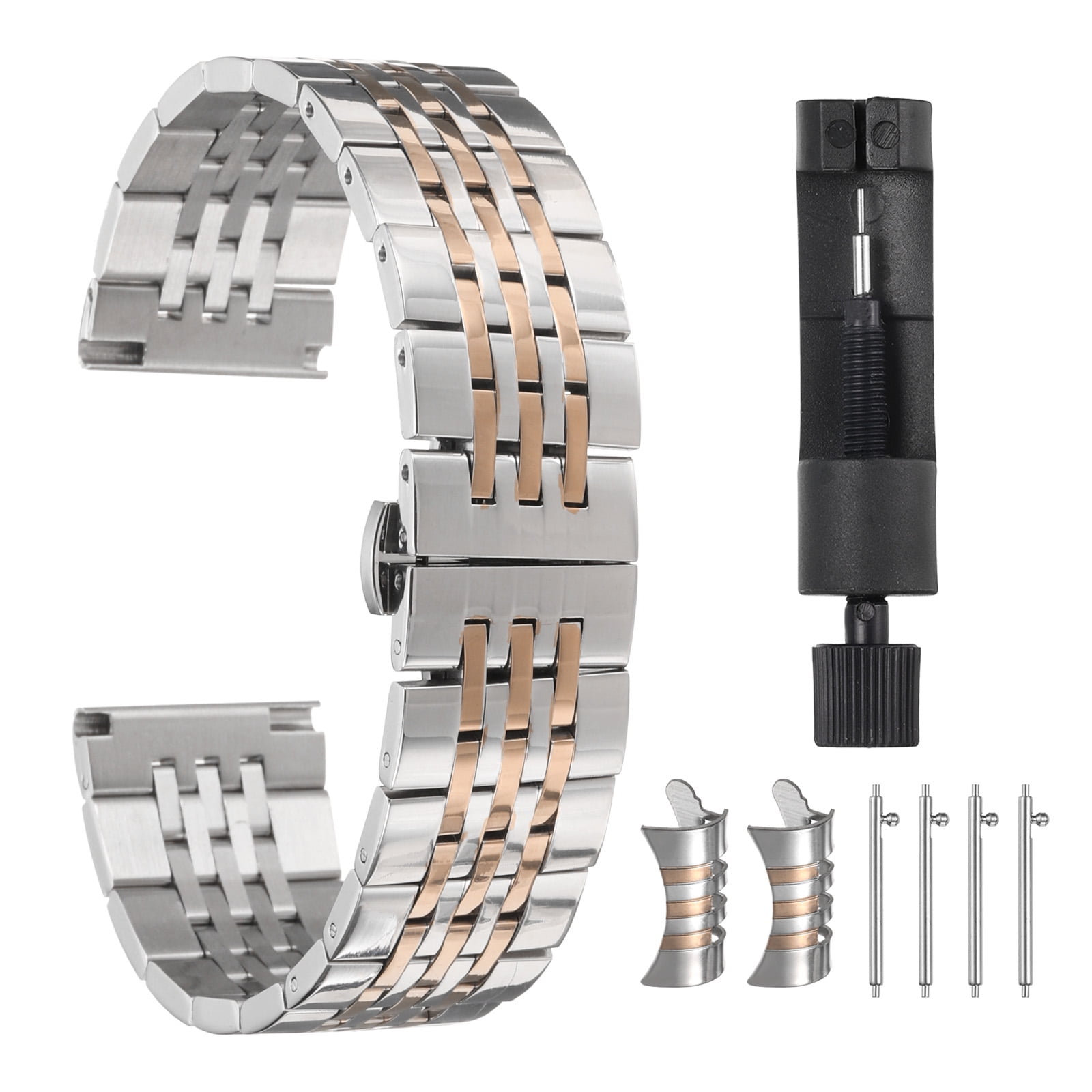 Uxcell Stainless Steel Watch Bands 22mm Double Pressing Butterfly Clasp ...